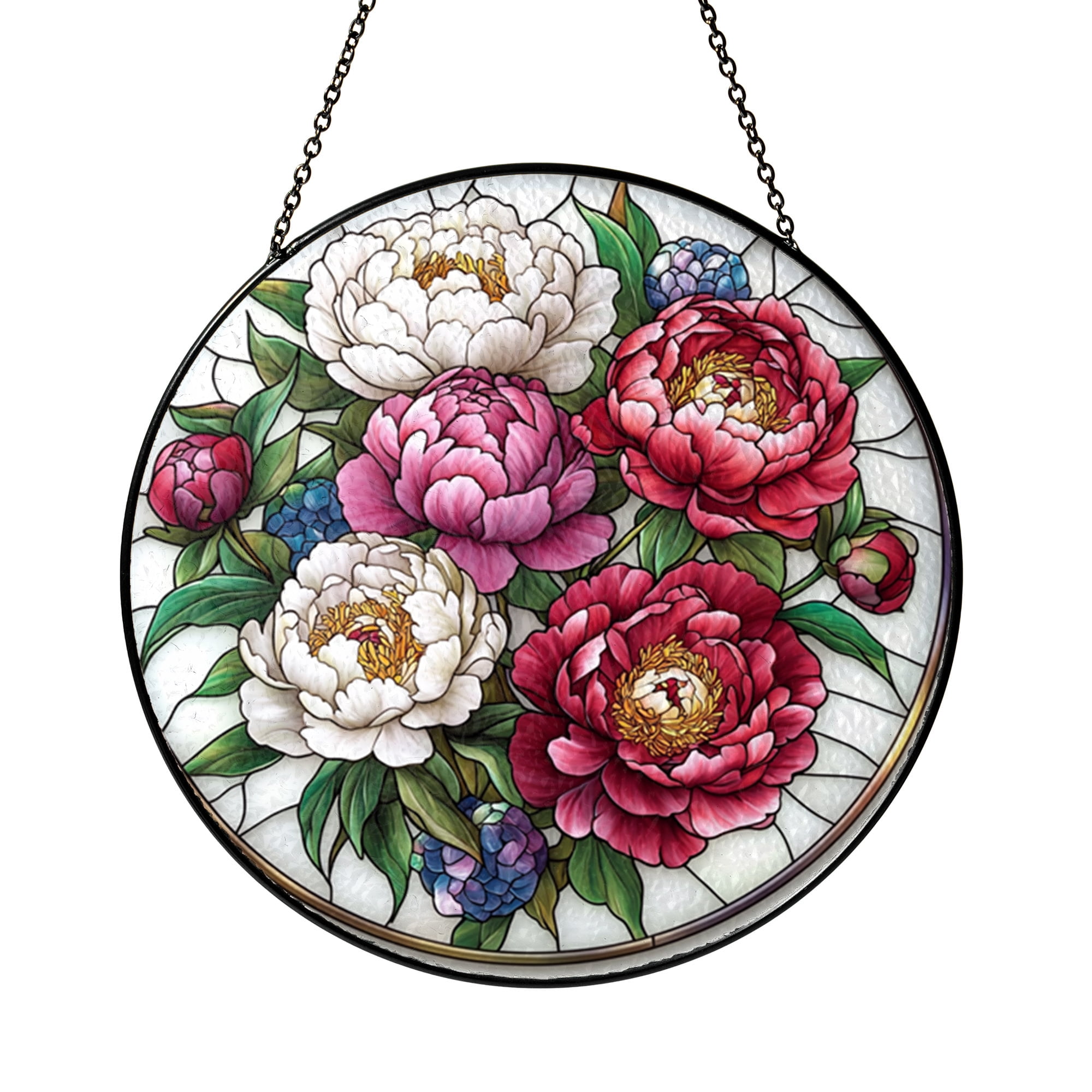 Elegant Peony Stained Glass Panel – Floral Pink and White Window Art ...