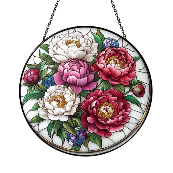 Elegant Peony Stained Glass Panel – Floral Pink and White Window Art ...
