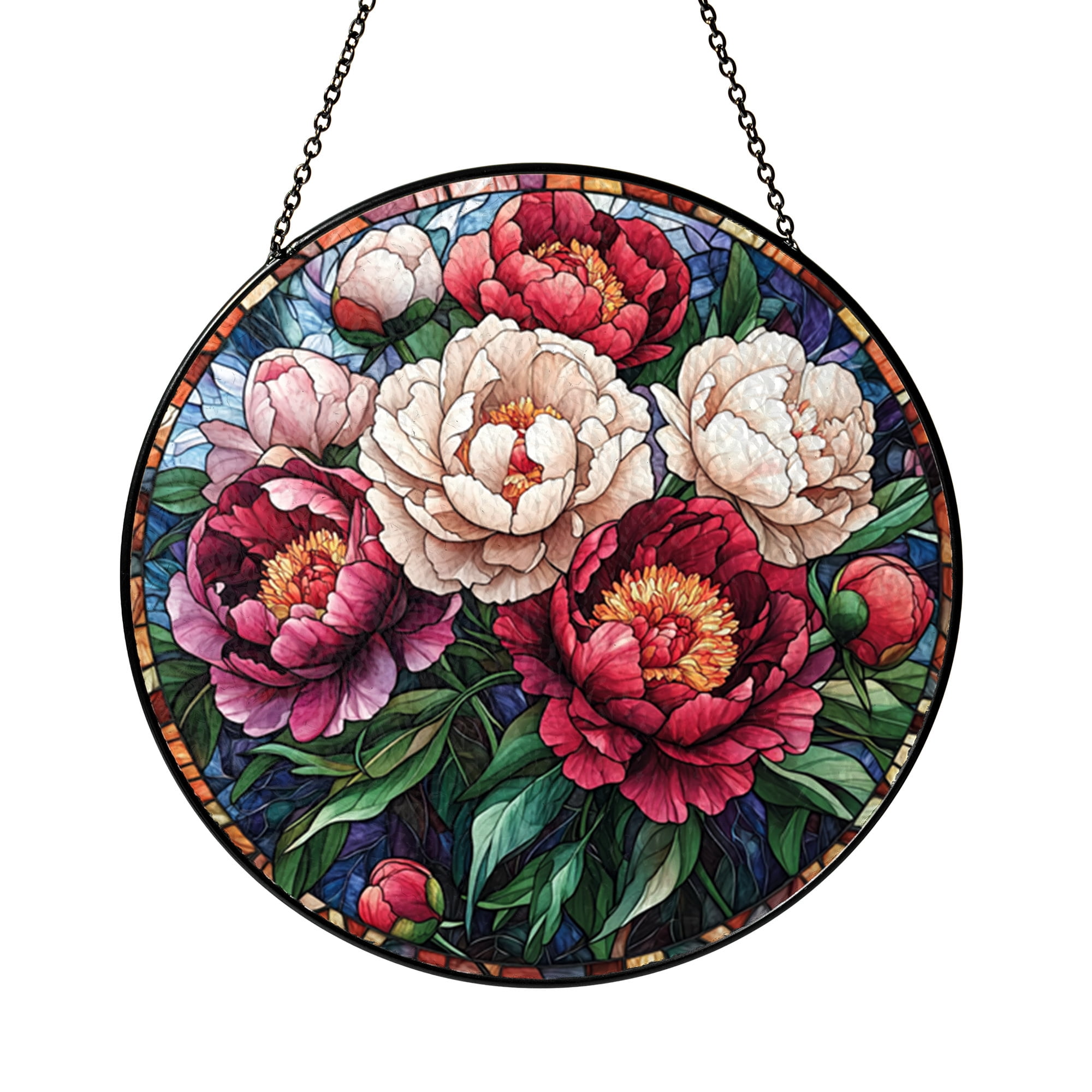 Elegant Peony Stained Glass Suncatcher – Bold Red and Pink Flower ...