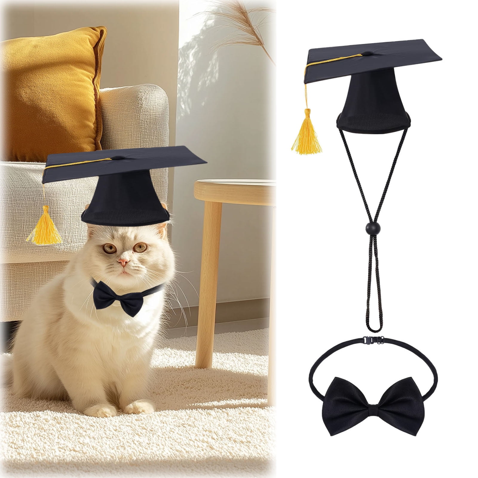 Elegant Pet Graduation Cap and Bow Tie Set Formal Commencement Hat with ...