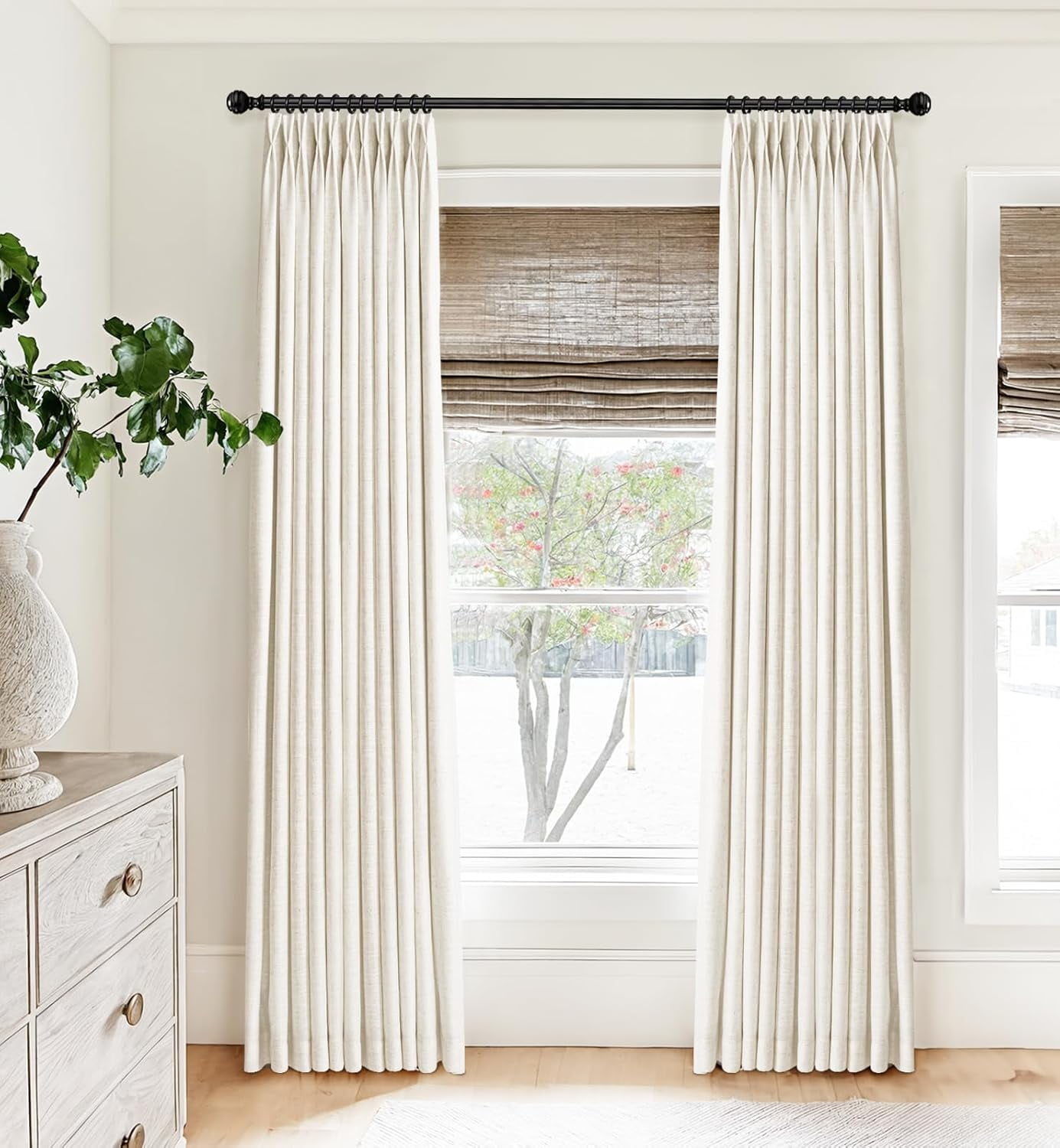 Elegant Pinch Pleated Linen Blend Blackout Curtains 2-Pack Set Perfect ...