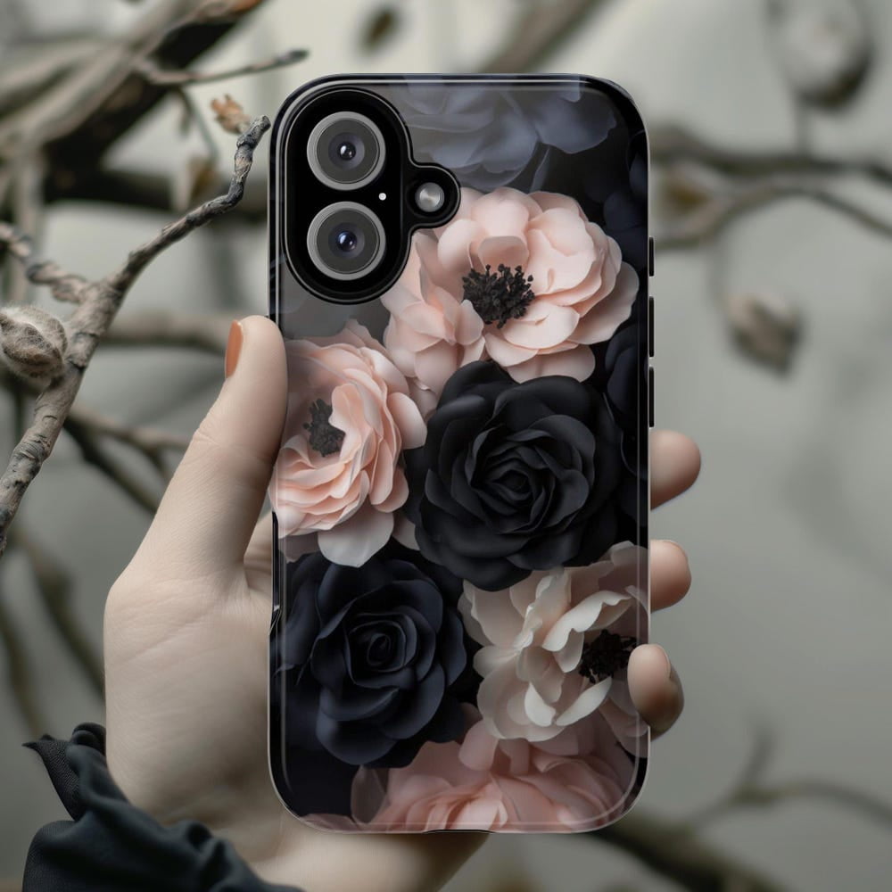 Elegant Pink Black Roses Dark Gothic Floral Phone Case for 17 16 15 14 ...