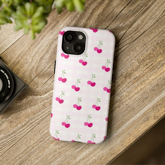 Elegant Pink Cherries Coquette Aesthetic Phone Case iPhone 17 16 15 14 ...
