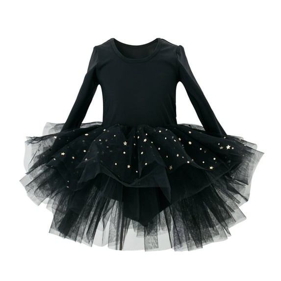 Elegant Pink Long-Sleeve Tutu Dress for Girls, Star-Tulle Skirt Dance ...