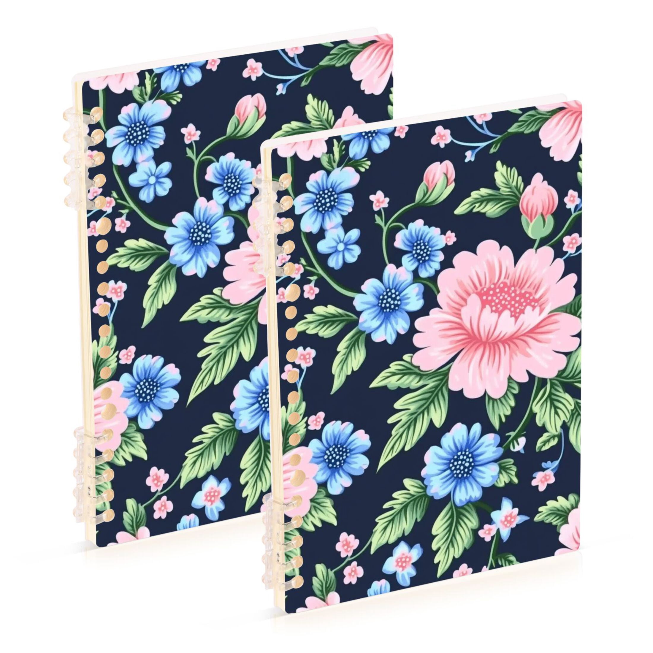 Elegant Pink and Blue Flowers Lined Spiral Journal Notebook 60 Pages A5 ...