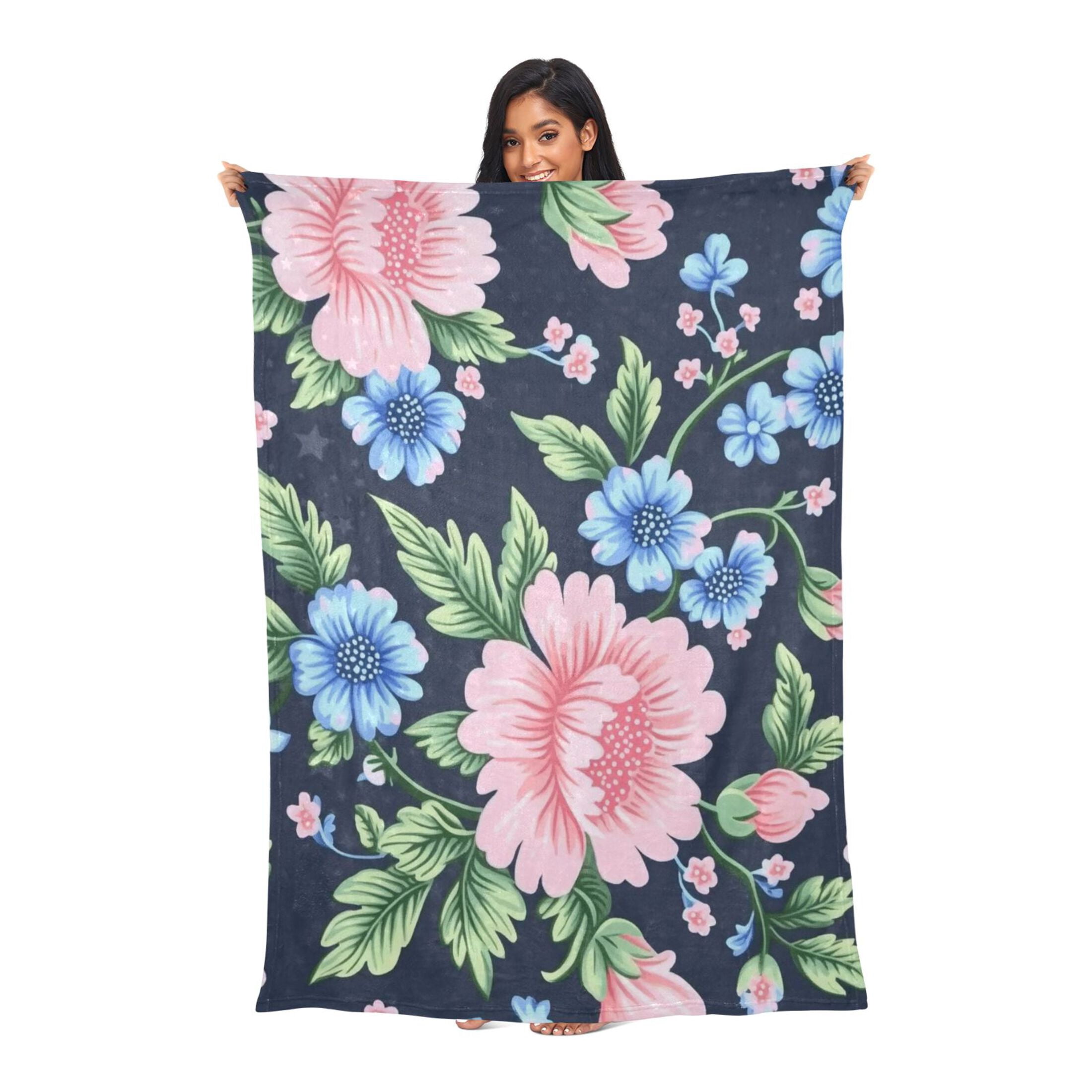 Elegant Pink and Blue Flowers Travel Blanket and Pillow 2 in 1 Airplane ...