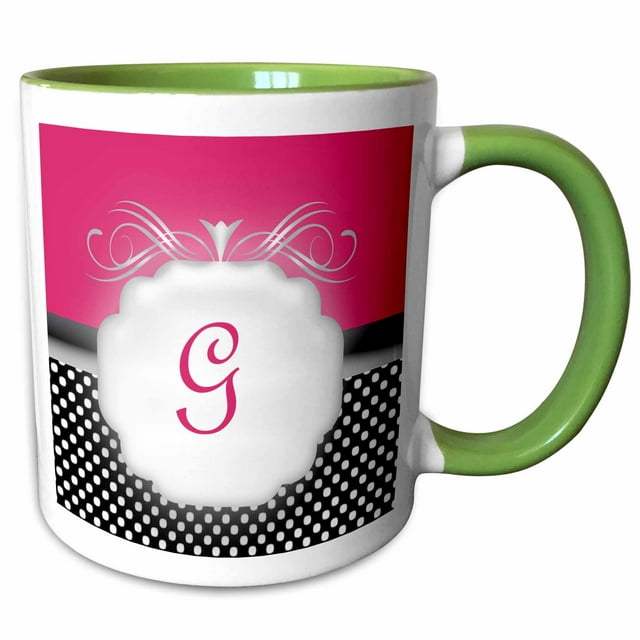 Elegant Pink with Black and White Polka Dot Monogram Letter G 15oz Two ...