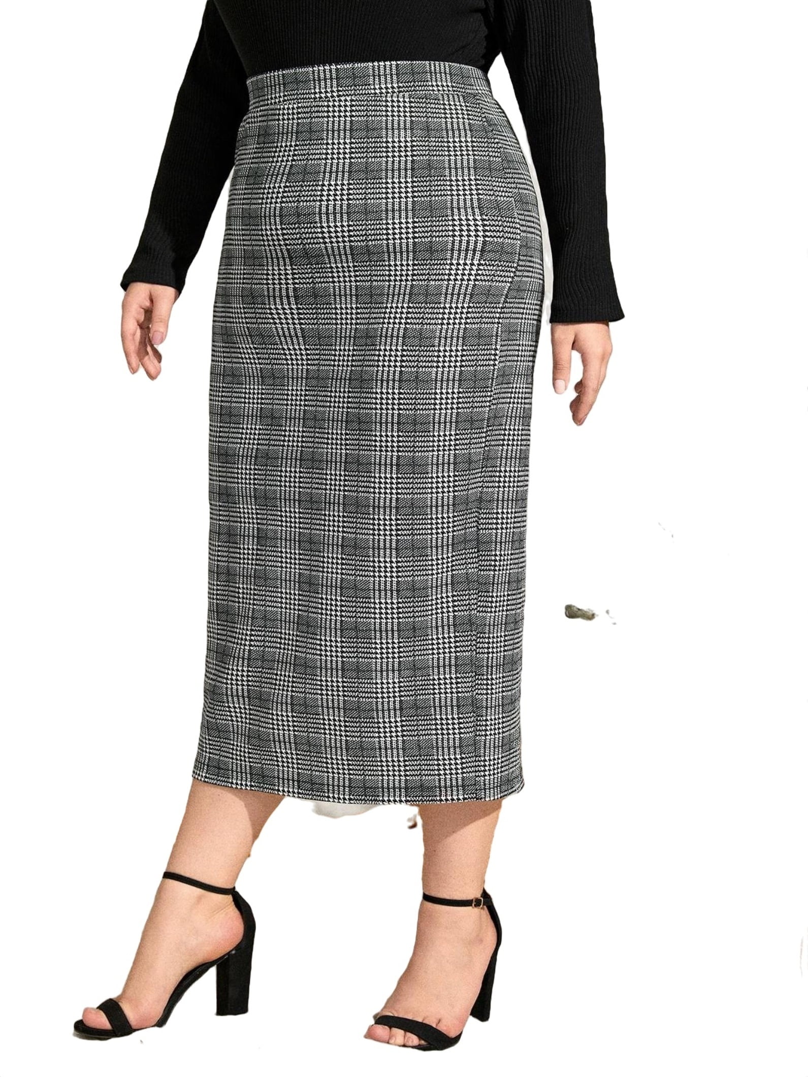 Elegant Plaid Slit Multicolor Plus Size Skirts Womens