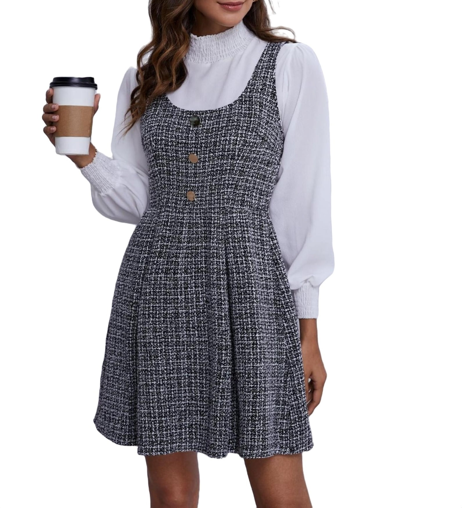 Elegant Plain A Line Dress Scoop Neck Black and White Women Dresses - Walmart.com