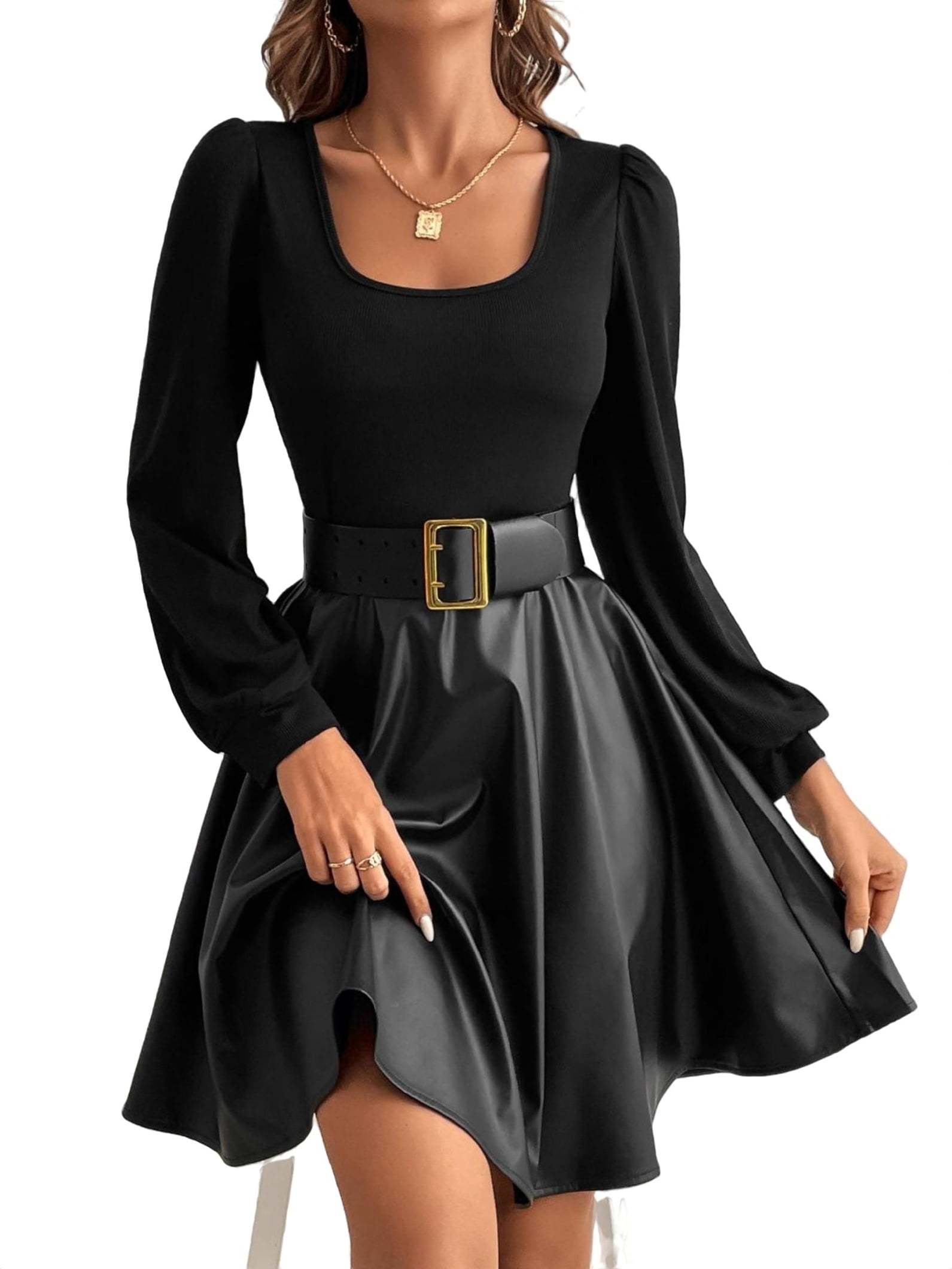 Elegant Plain A Line Dress Square Neck Black Women Dresses - Walmart.com