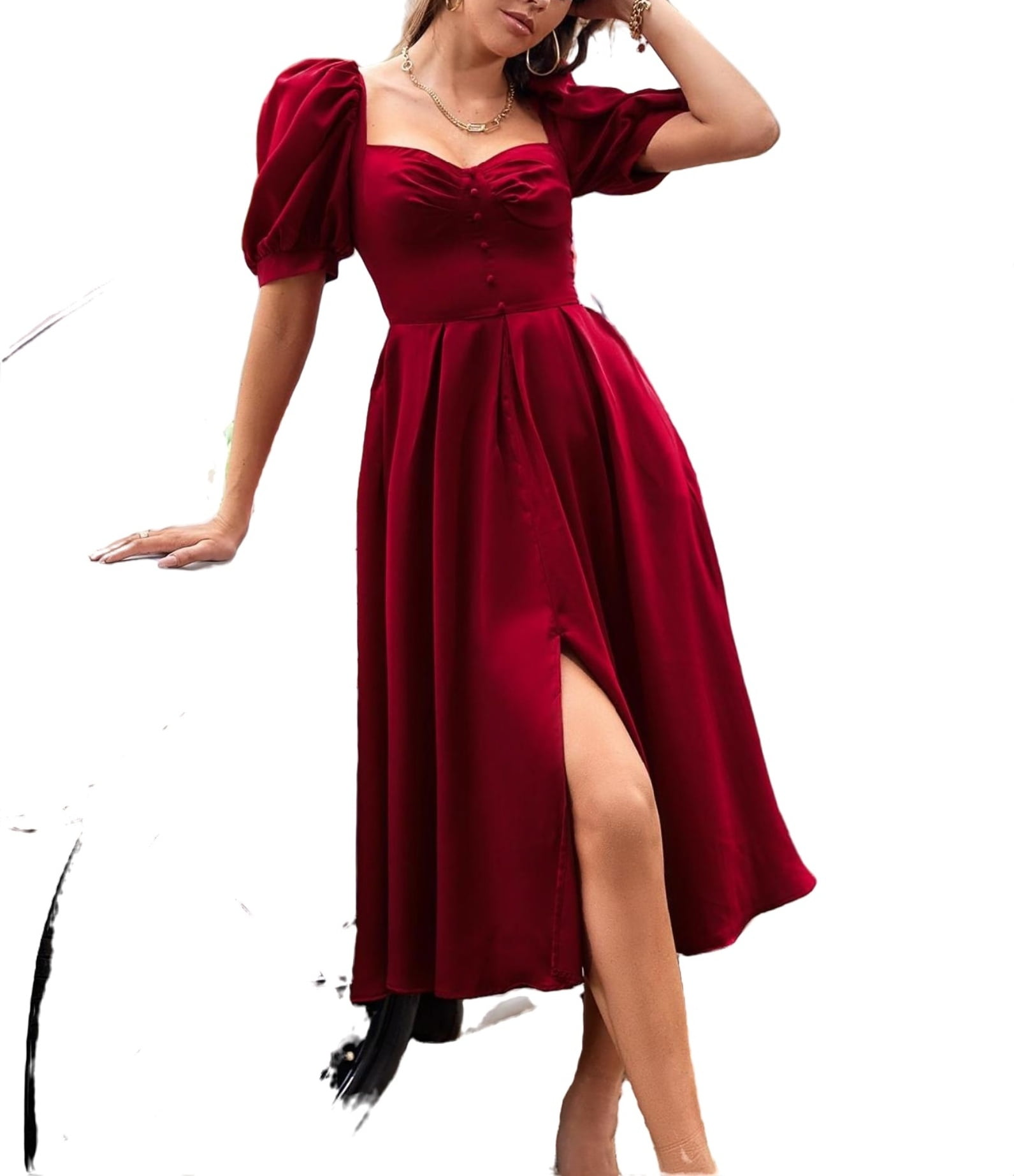 Elegant Plain A Line Dress Sweetheart Neck Burgundy Women Dresses ...