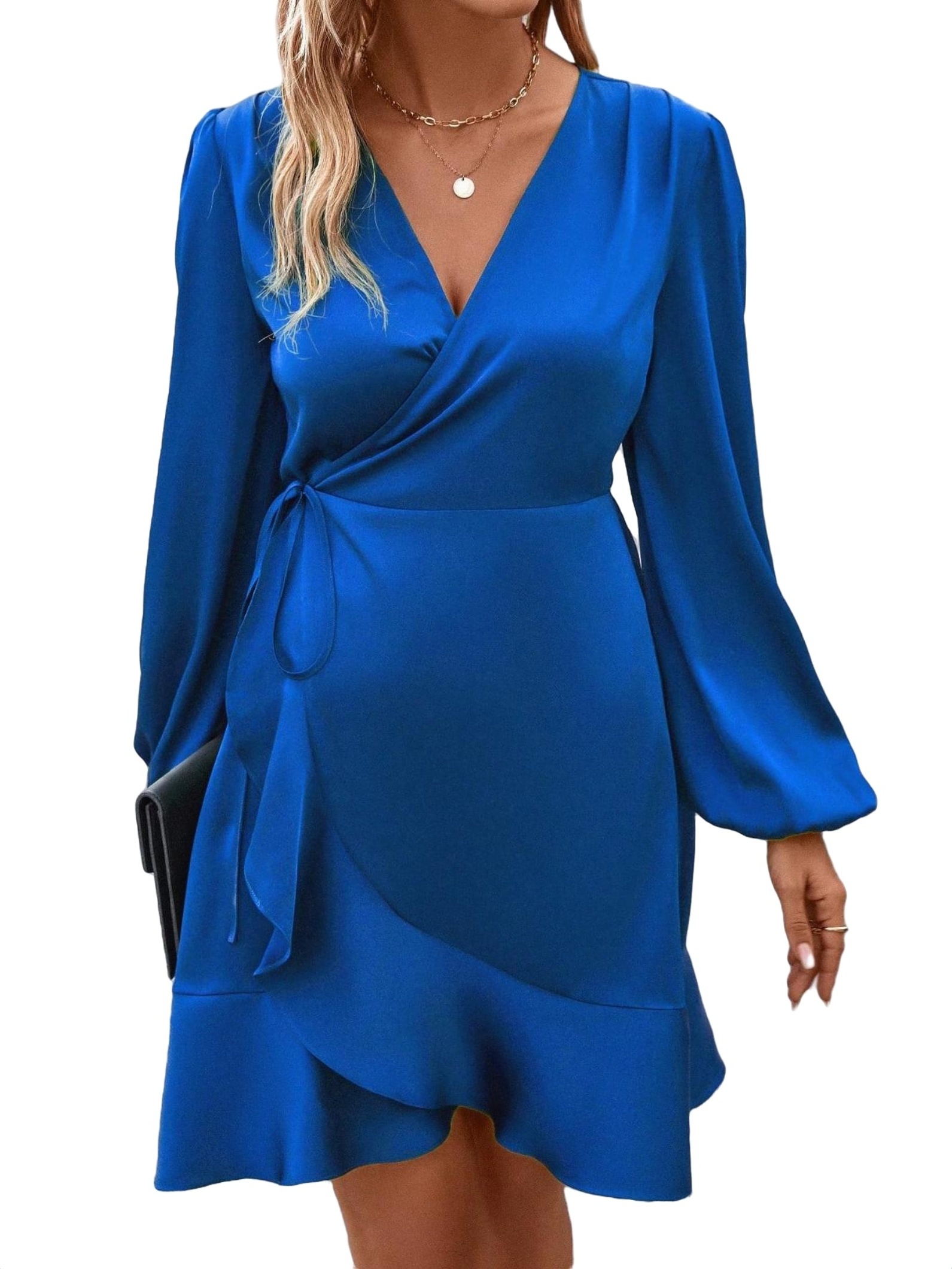 Elegant Plain A Line Dress V neck Royal Blue Women Dresses - Walmart.com
