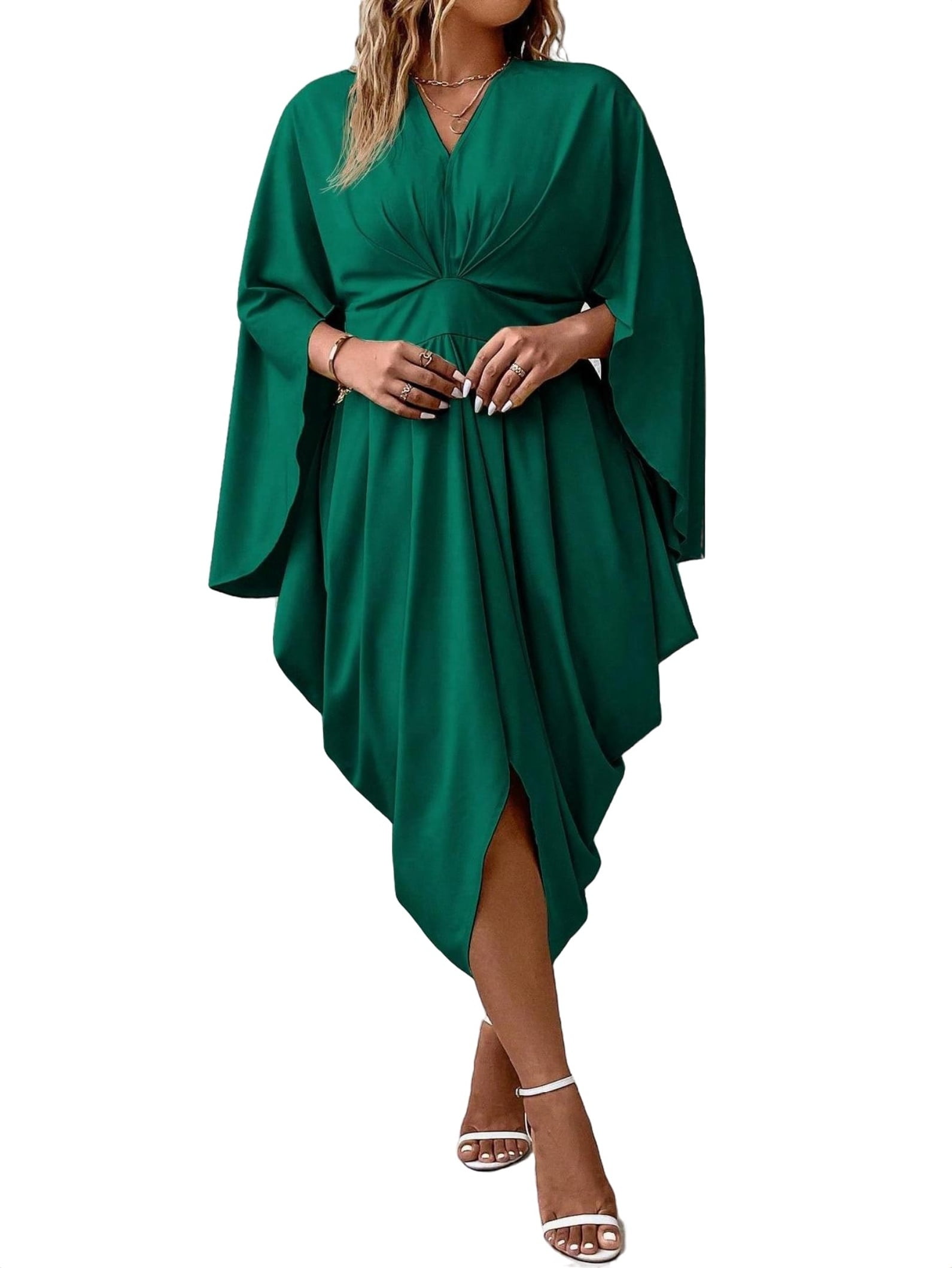 Elegant Plain A Line V Neck Dark Green Plus Size Dresses