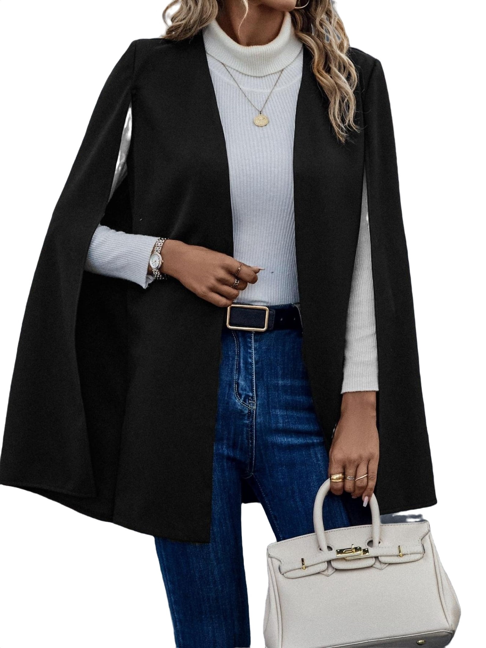 Elegant Plain Cape Blazer Black Women Blazers - Walmart.com
