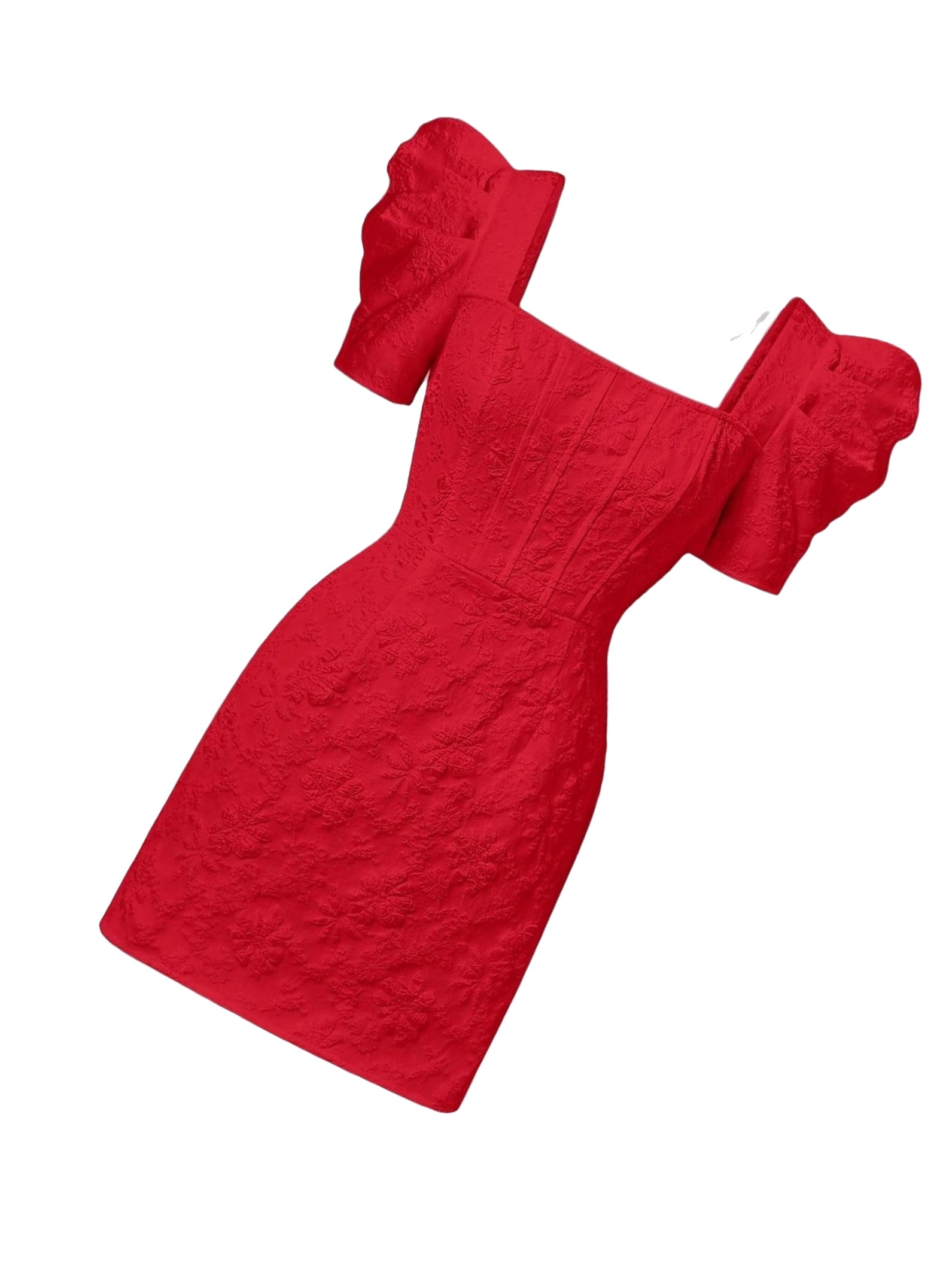 Elegant Plain Fitted Dress Square Neck Red Women Dresses - Walmart.com
