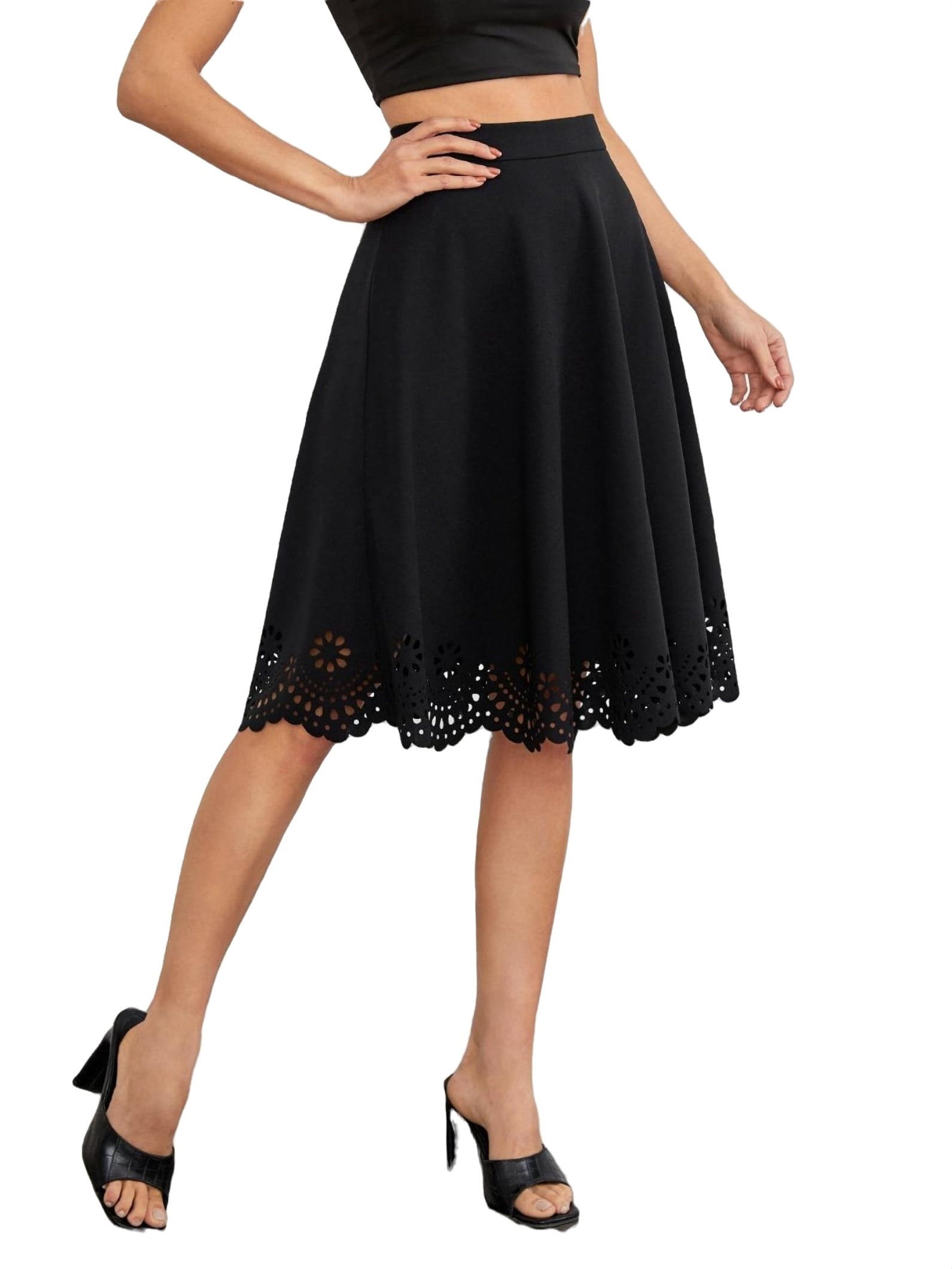 Elegant Plain Flared Skirts Black Women Skirts - Walmart.com