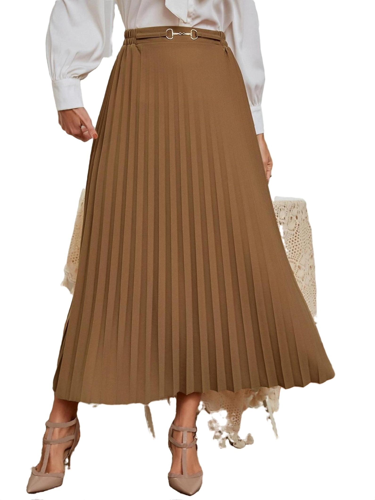 Elegant Plain Pleated Camel Women Skirts - Walmart.com