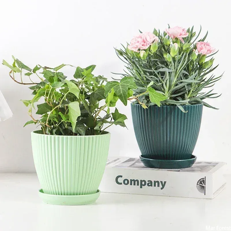 Elegant Plastic Flower Pot with Tray - Ideal for Stylish Office Desktop ...
