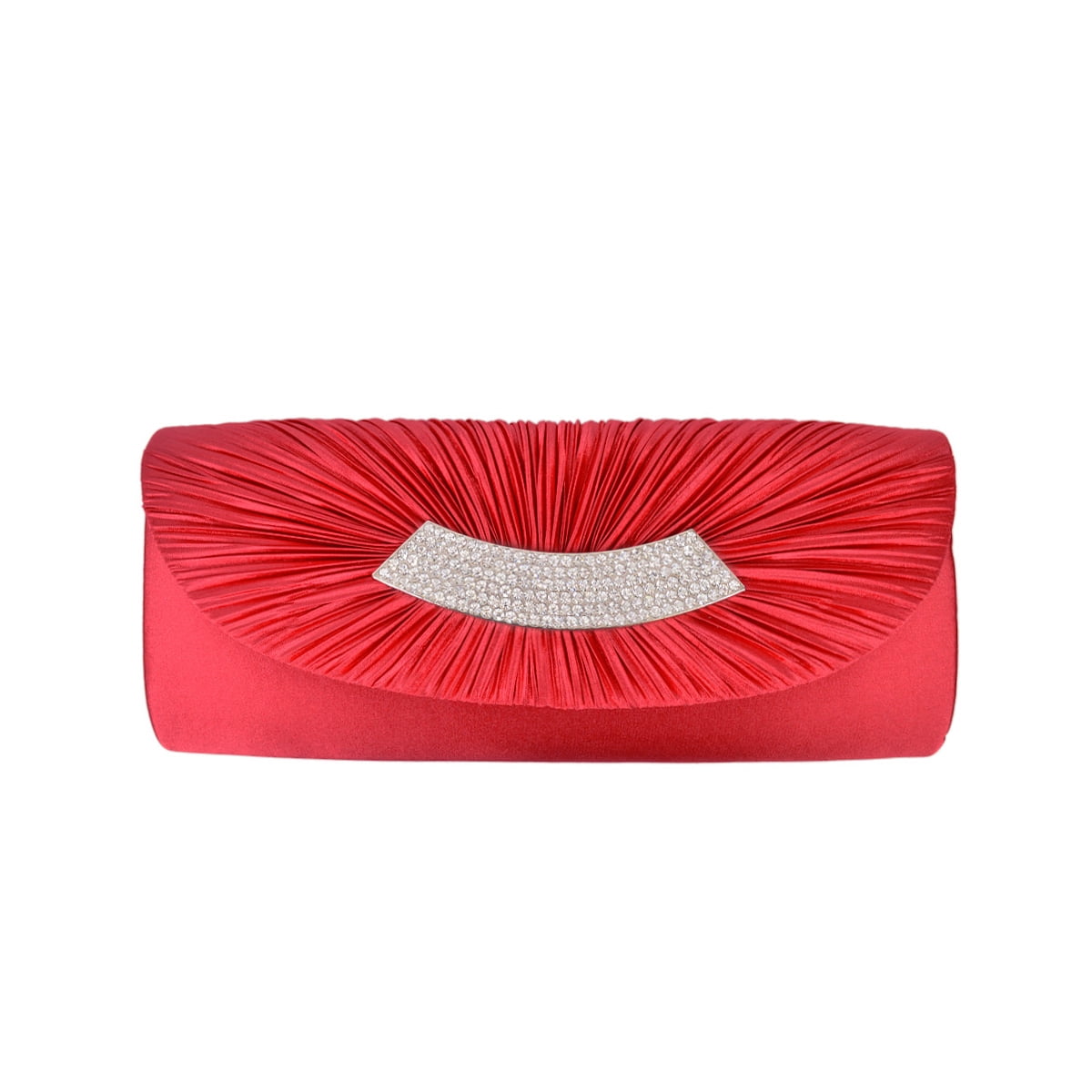 Elegant Pleated Satin Flap Crystal Clutch Evening Bag - Walmart.com