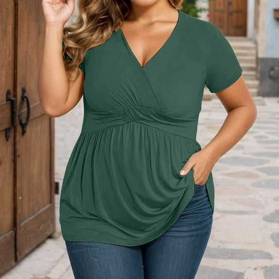 Elegant Plus Size Blouse Featuring V Neck Design And Flowy Sleeves For ...