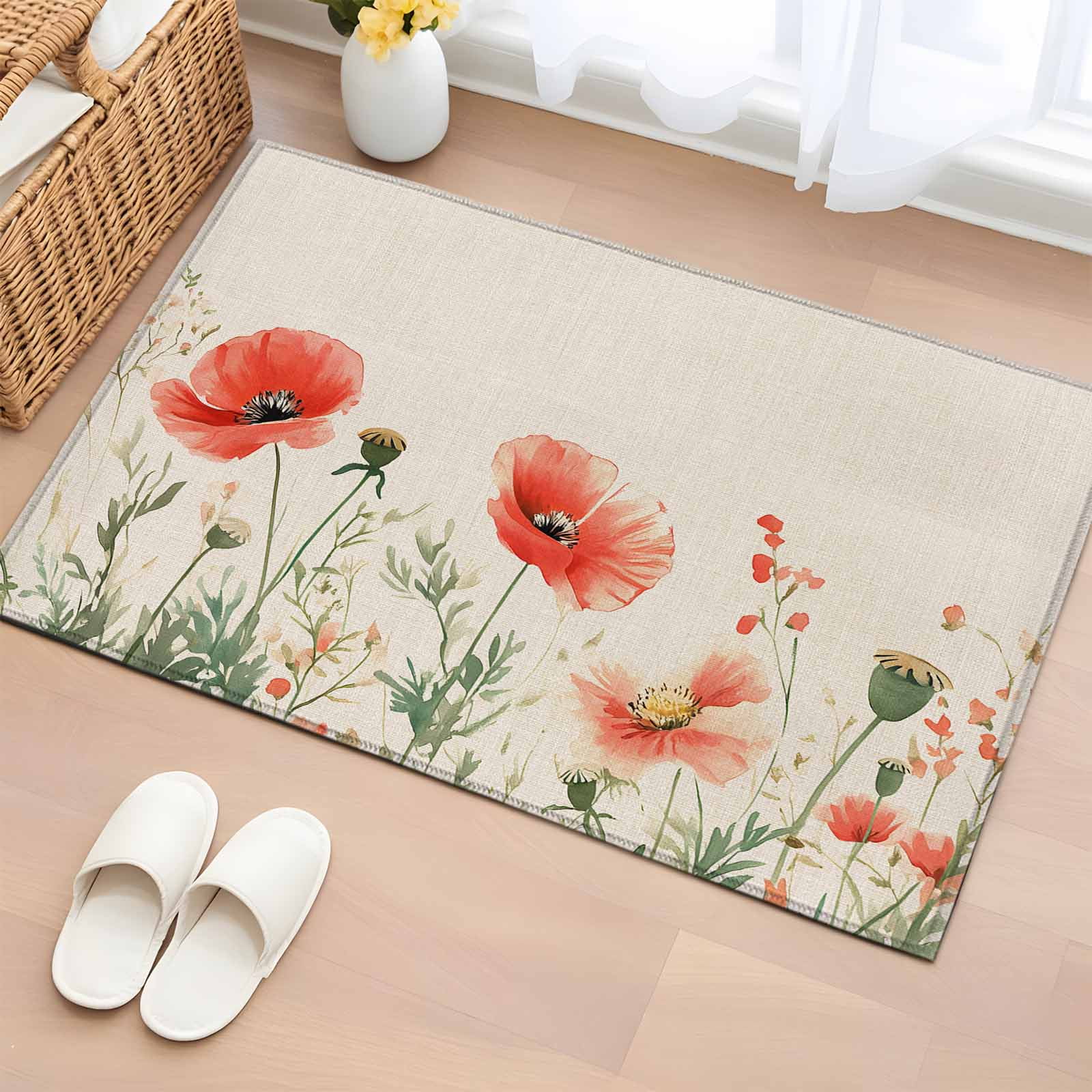 Elegant Poppy Bathroom Mats 2x3 FT,Non Slip Small Kitchen Mat,Spring ...