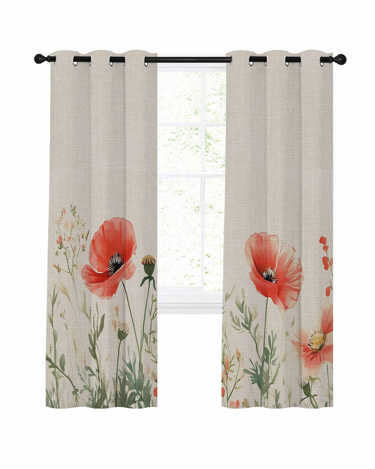 Elegant Poppy Blackout Curtains 63 Inches Long for Bedroom, Spring ...