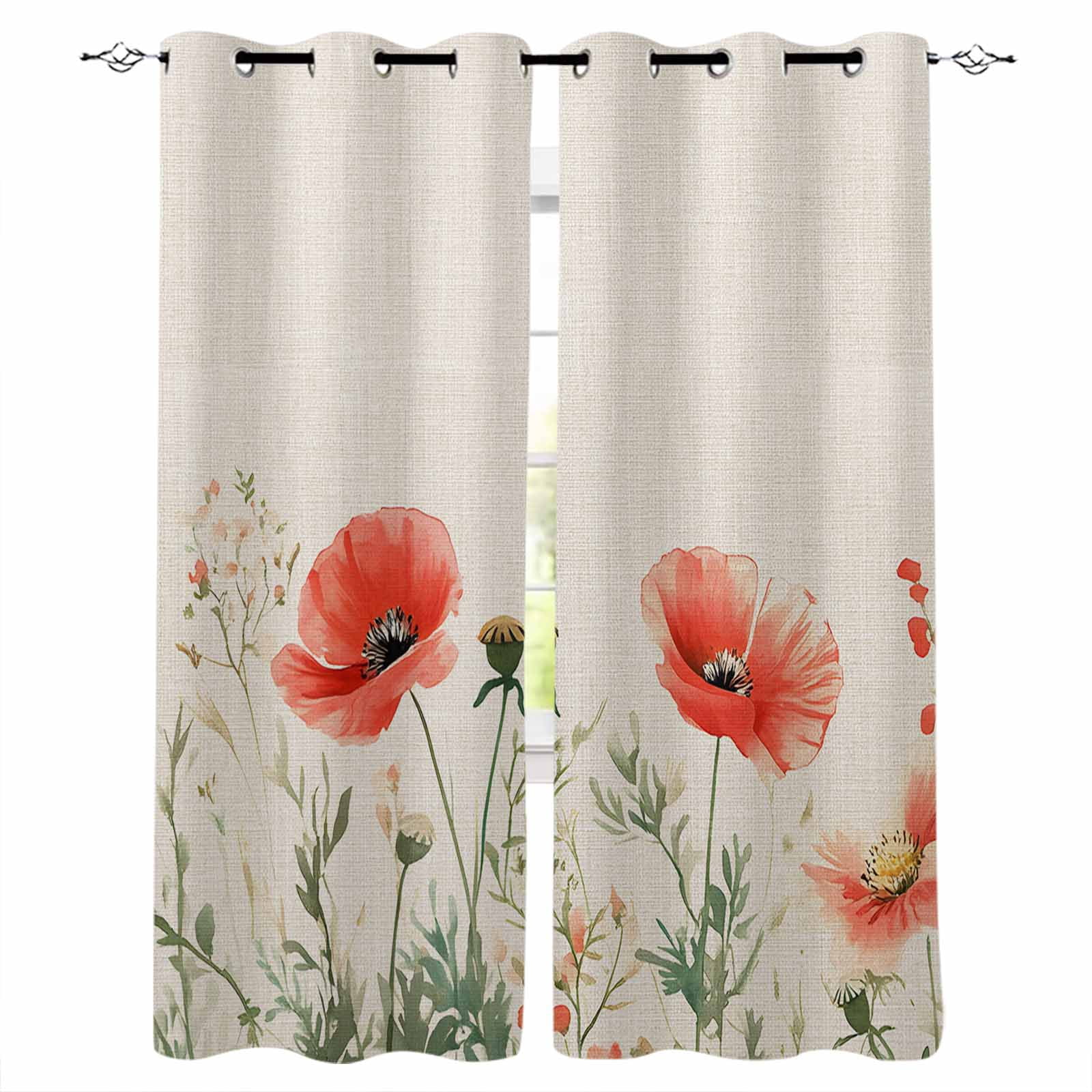 Elegant Poppy Blackout Curtains for Bedroom/Living Room, Thermal ...