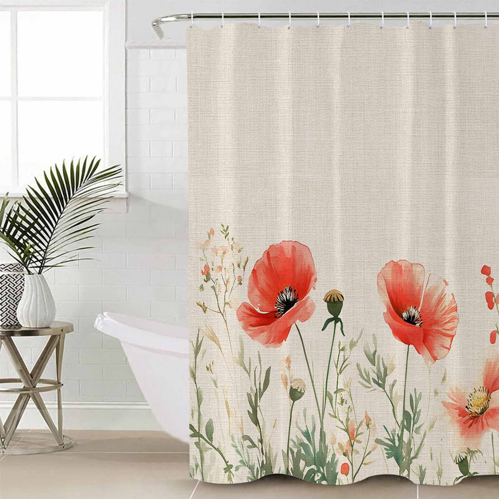 Elegant Poppy Shower Curtain Set, Waterproof Shower Curtains for ...
