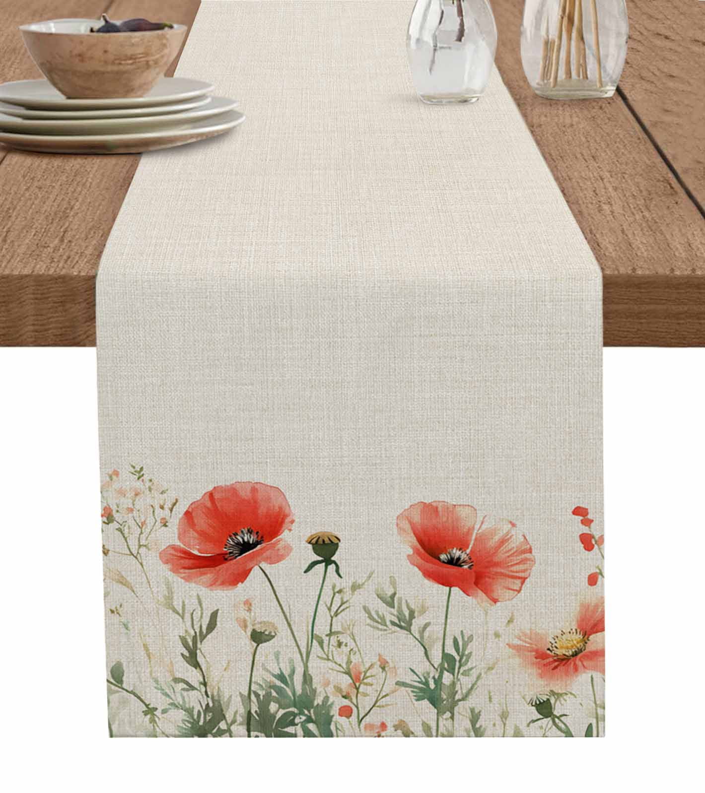 Elegant Poppy Table Runner 72 Inches, Spring Florals Pastoral ...