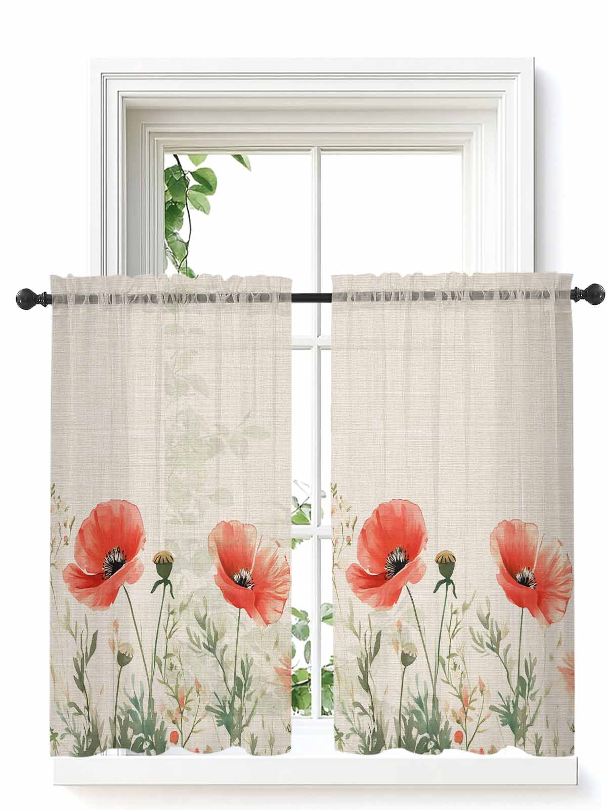 Elegant Poppy Tier Curtains 45 Inch Length,Sheer Curtains for Bedroom ...