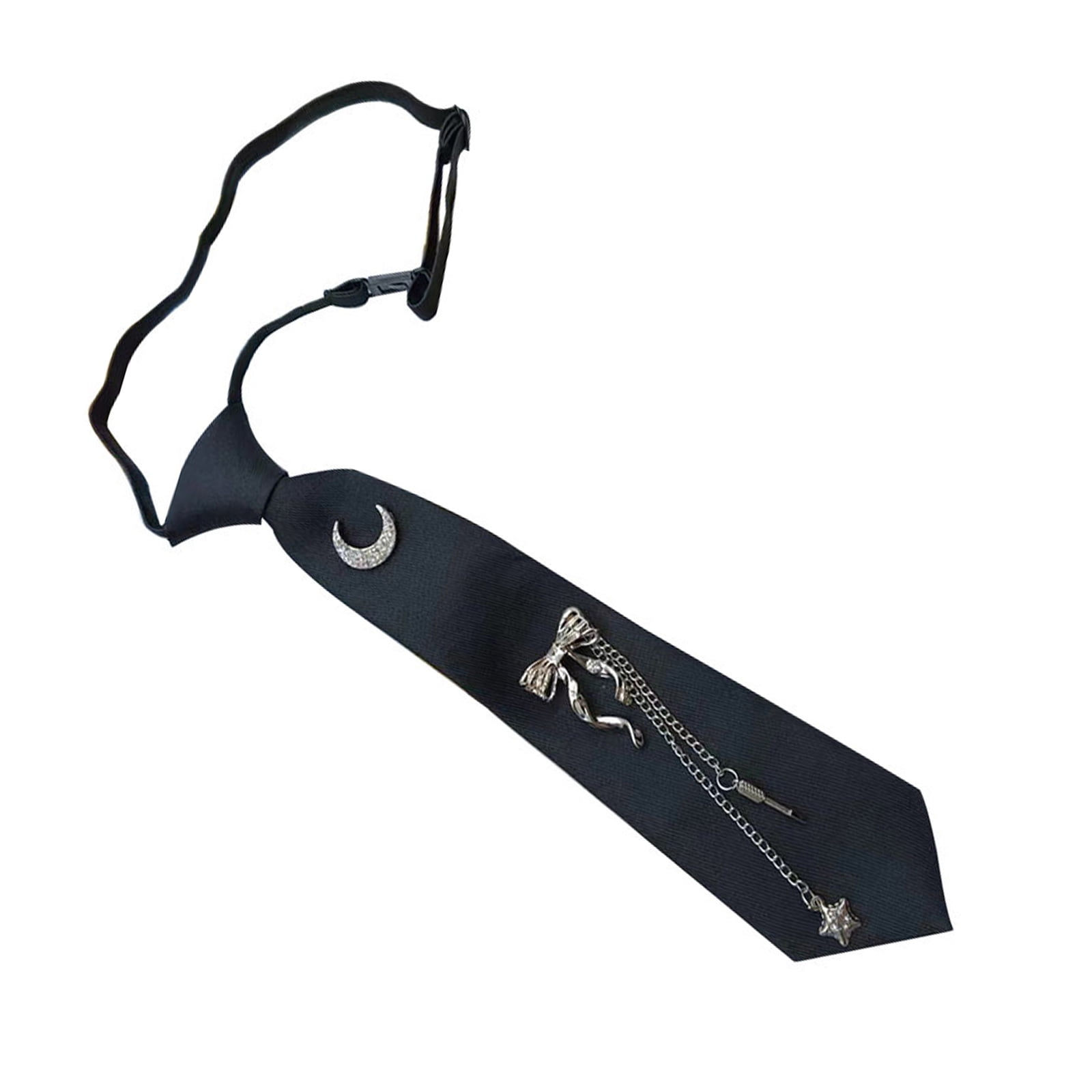 Elegant Pre Tied Black Necktie with Moon Bows Pendant and Tassels ...
