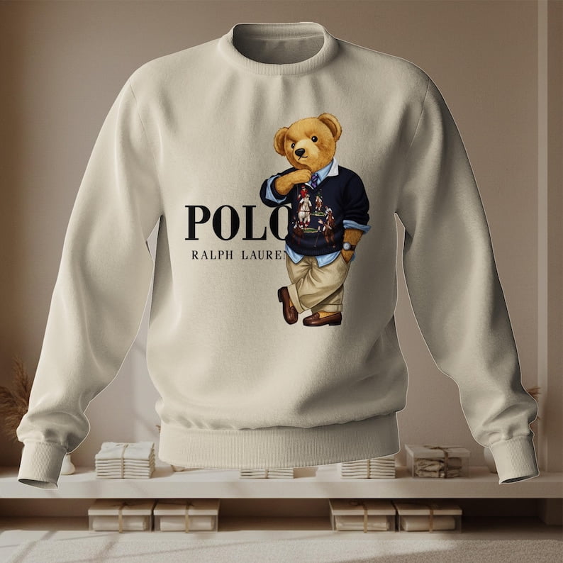 Elegant Preppy Teddy Illustration, Sophisticated Neutral Tone Apparel ...