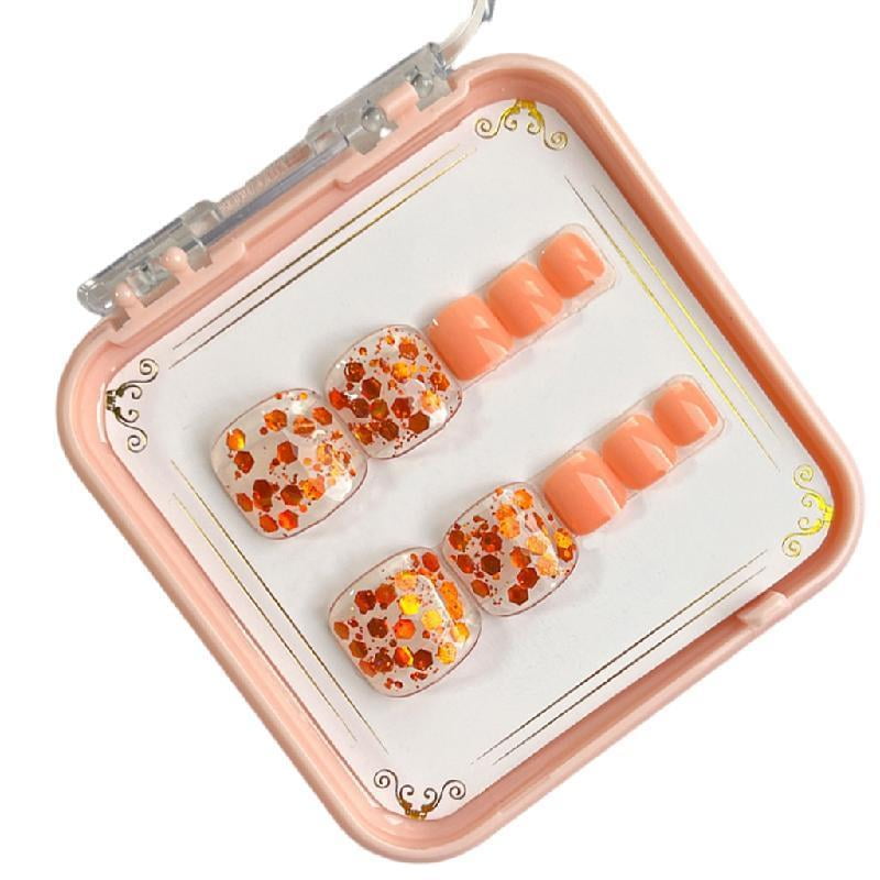 Elegant Press on Toenails Short Full Toenail Set French Square Stick on ...