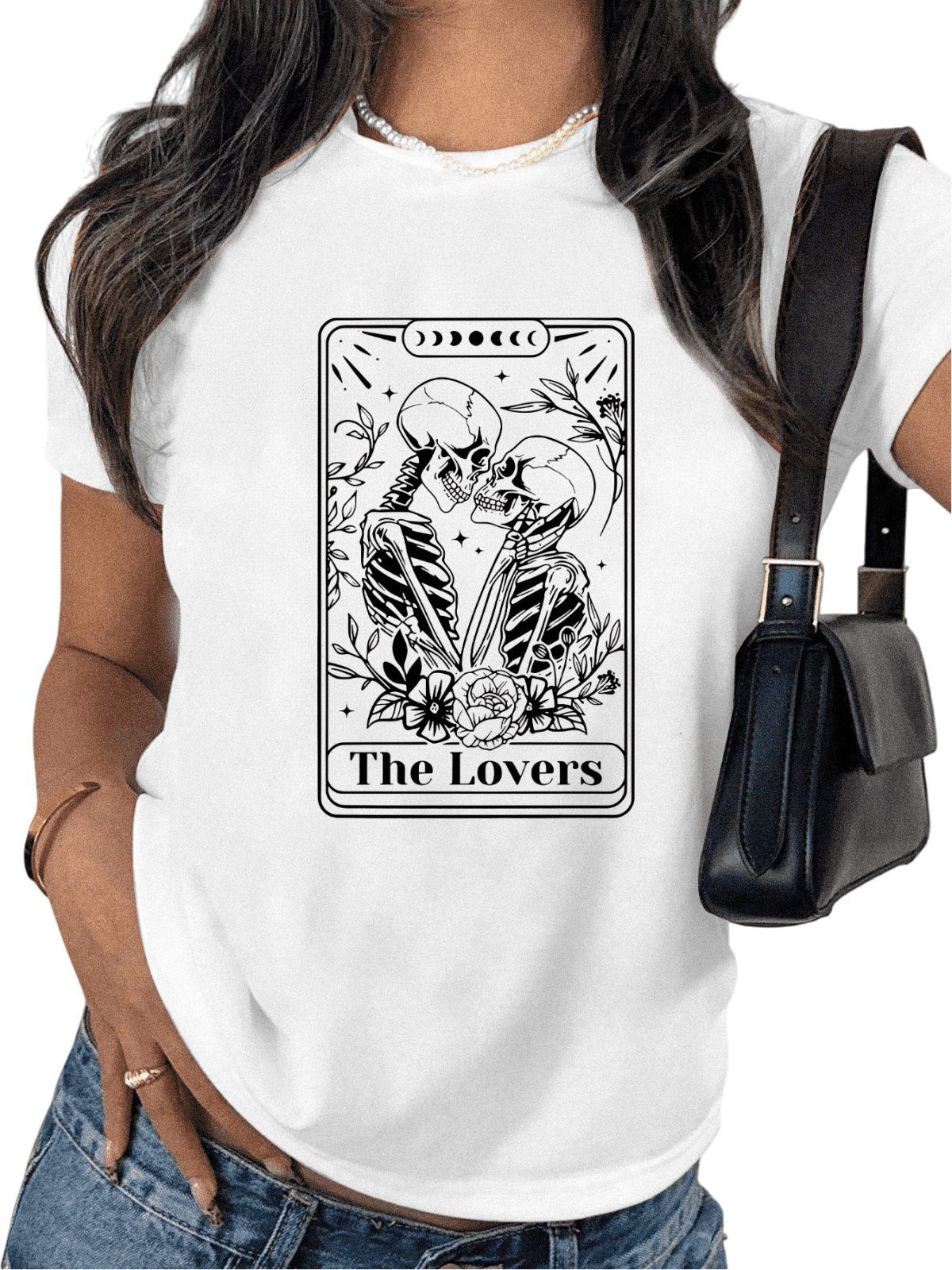 Elegant Print Tshirt White S-5XL The Lovers 100 Kissing Skulls Moon ...