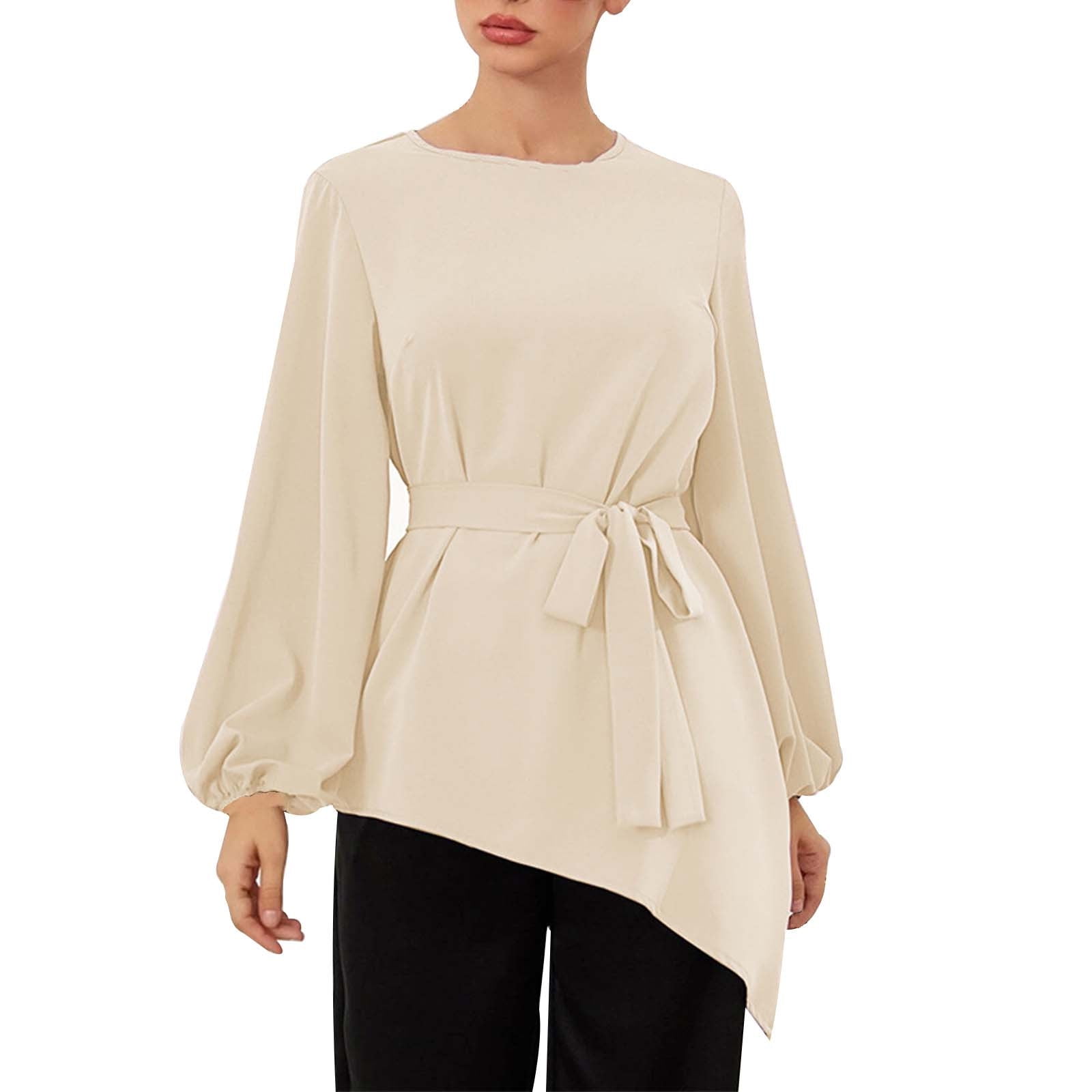 Elegant Pure Color Asymmetrical Blouse With Waist Round Neckline And ...