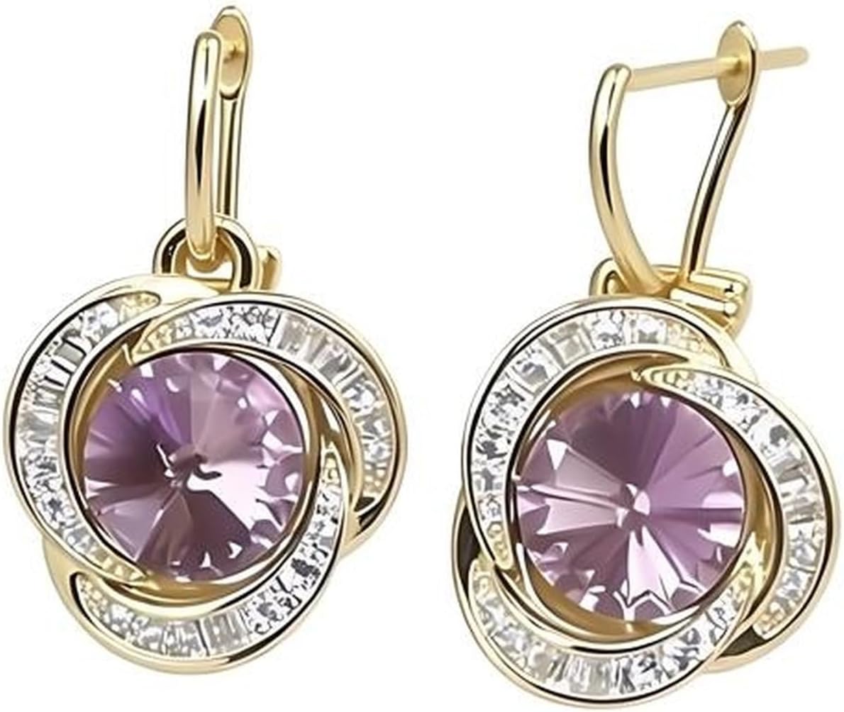 Elegant Purple Crystal Drop Earrings, Gold Plated with Diamond Accents ...