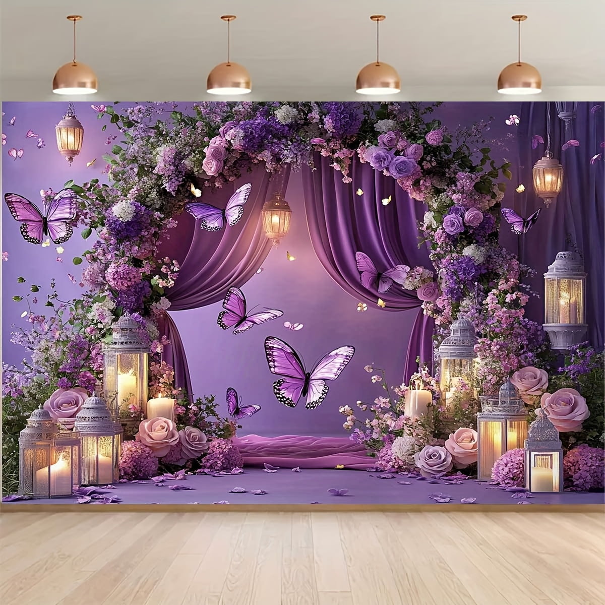 Elegant Purple Floral Butterfly Birthday Party Backdrop Enchanted ...