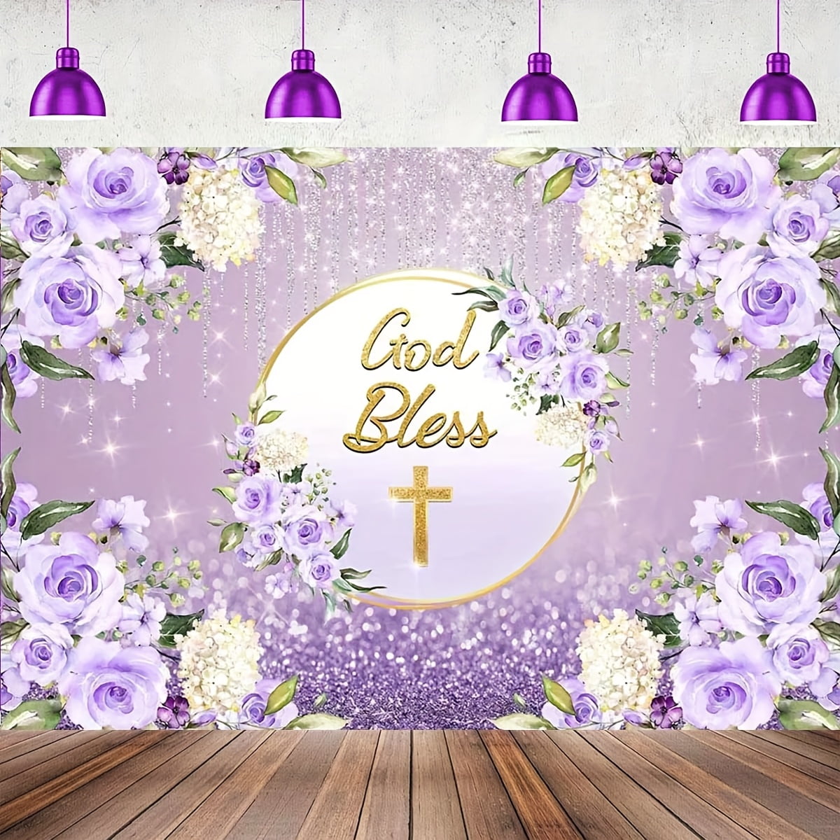 Elegant Purple Floral First Holy Communion & Baptism Backdrop with ...