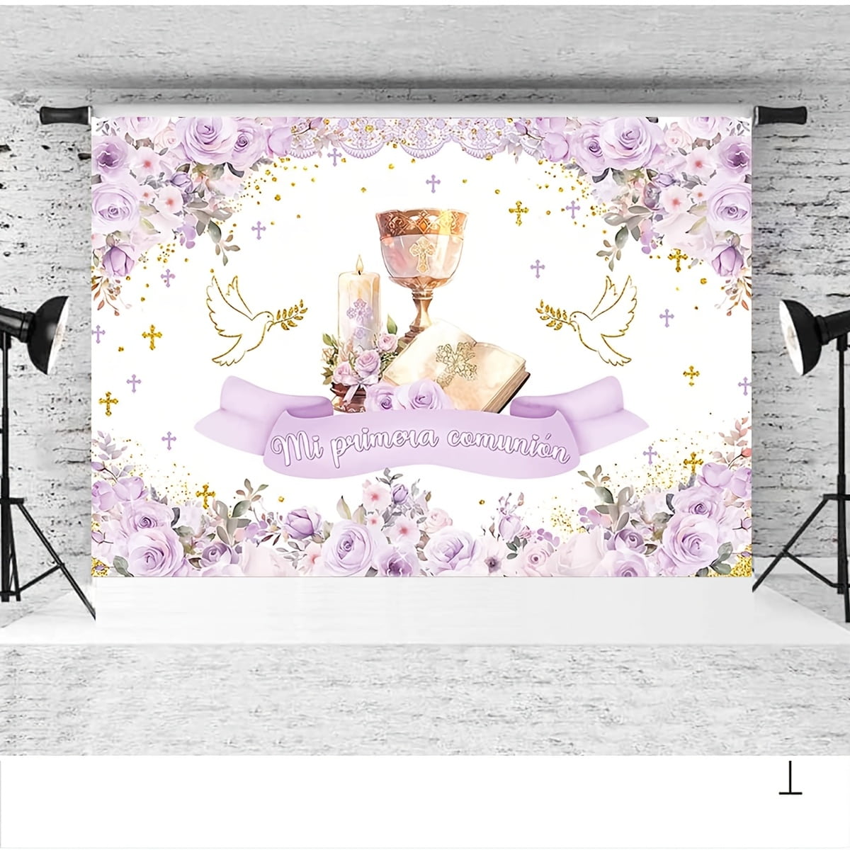 Elegant Purple Floral First Holy Communion & Baptism Backdrop - Mi ...