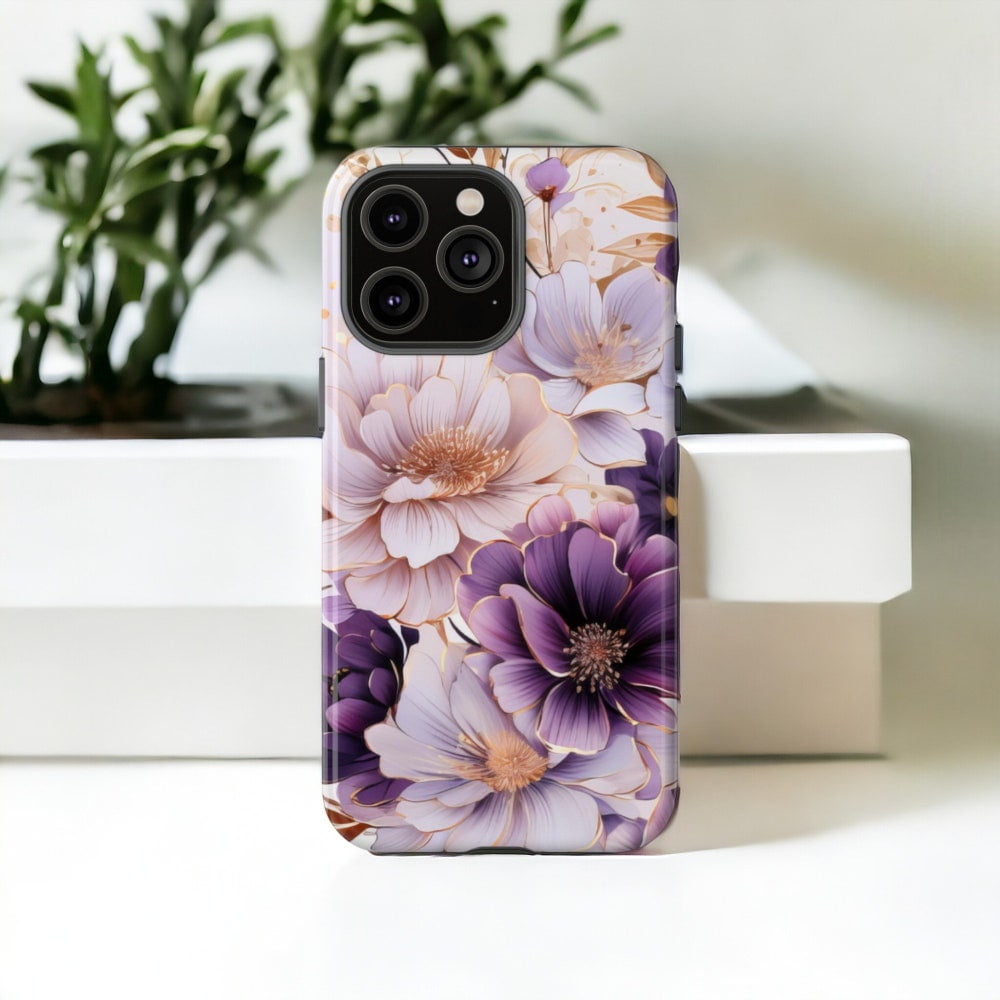 Elegant Purple Flowers Floral Durable Phone Case with iPhone 17 to 11 ...