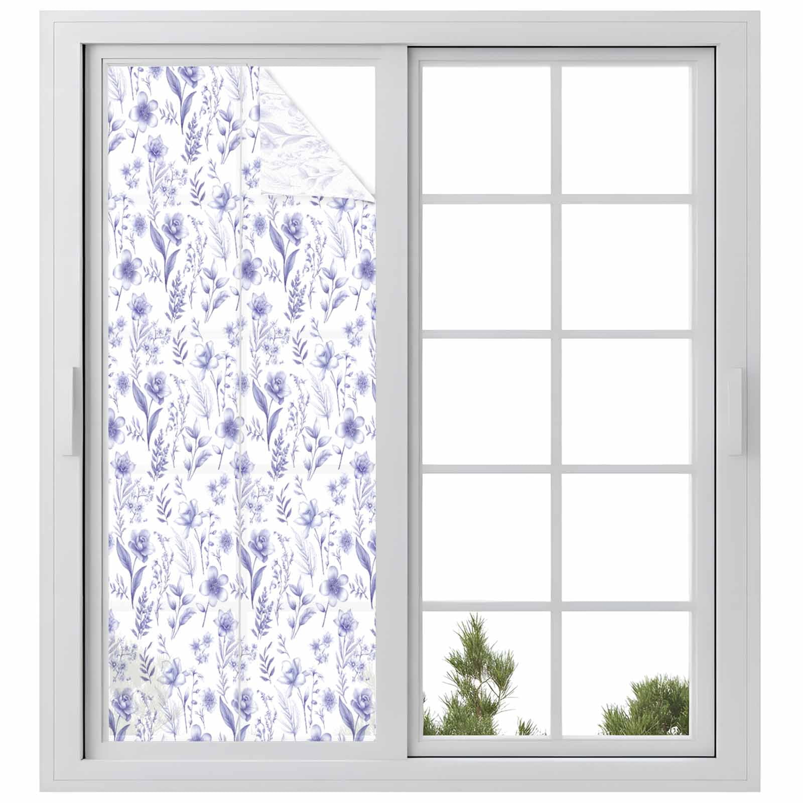 Elegant Purple Flowers Window Privacy Film, Spring Floral Botanical ...