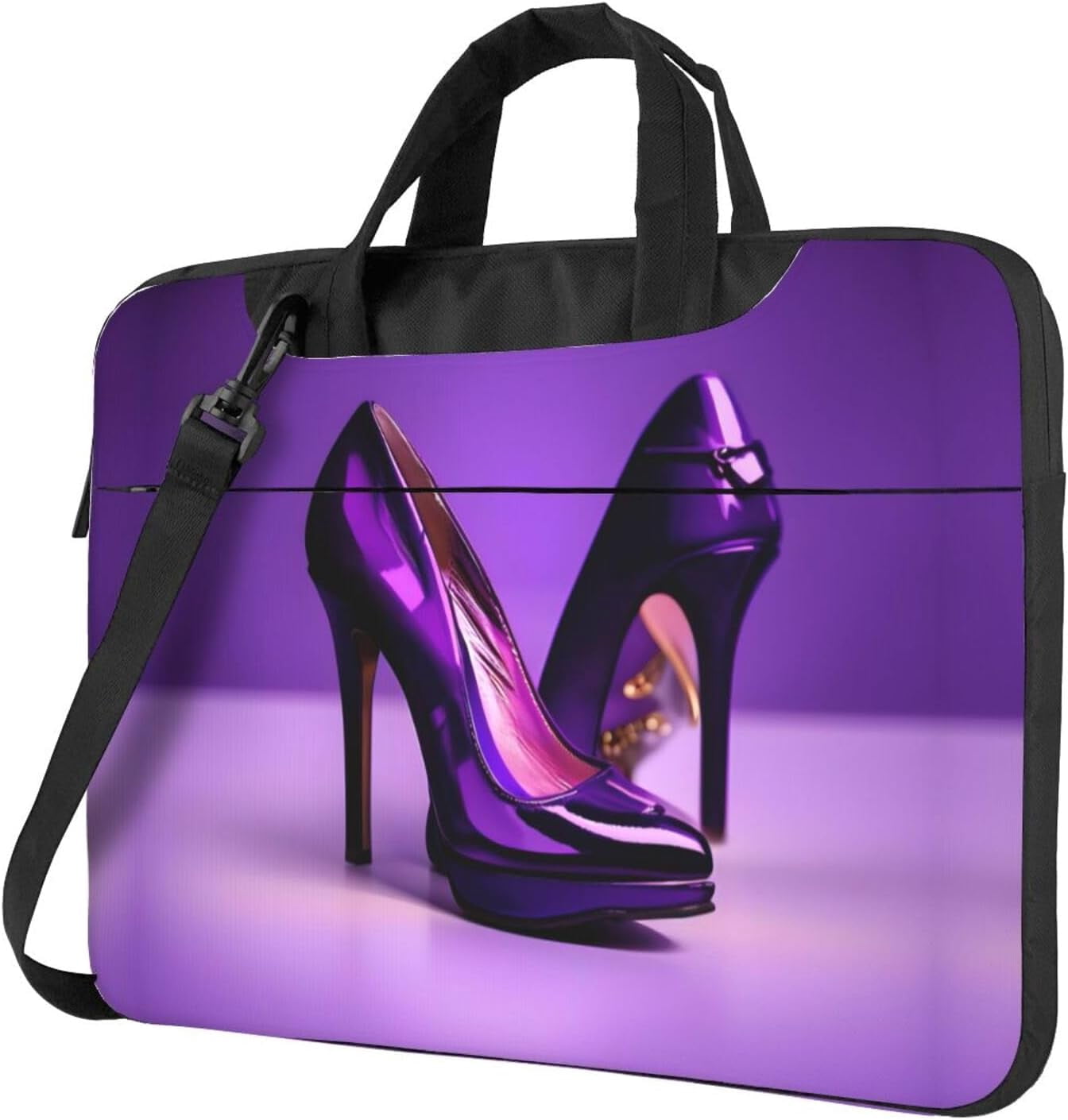 Elegant Purple High Heels with Lipstick Print Laptop Shoulder Bag ...