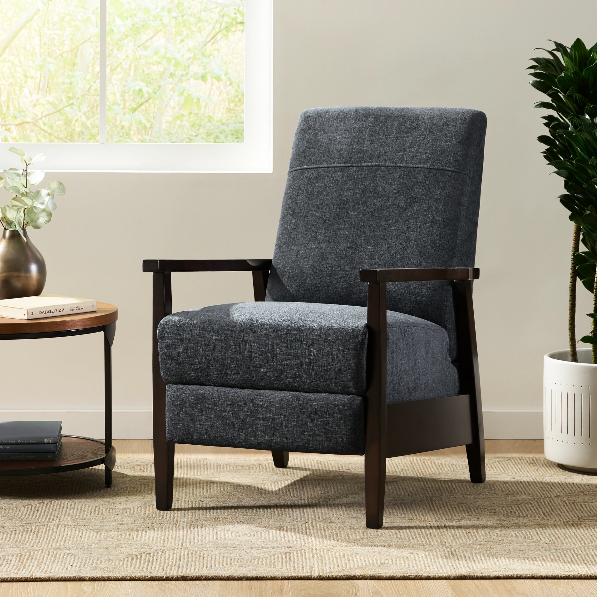Elegant Push-back Recliner In Charcoal With Padding And Stable ...