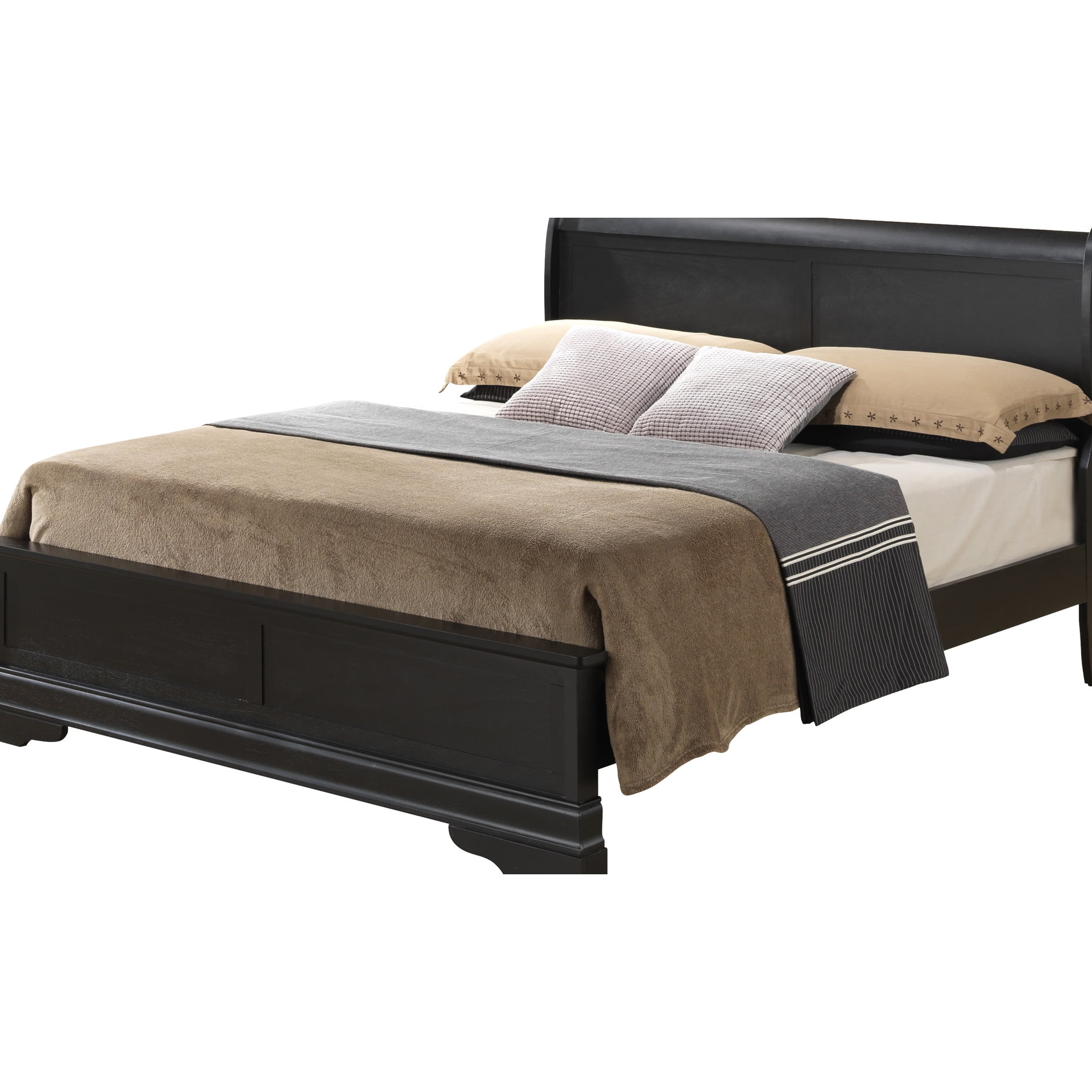 Elegant Queen Bed In Black For Bedroom Cozy Feeling - 87"d X 67"w 44"h ...