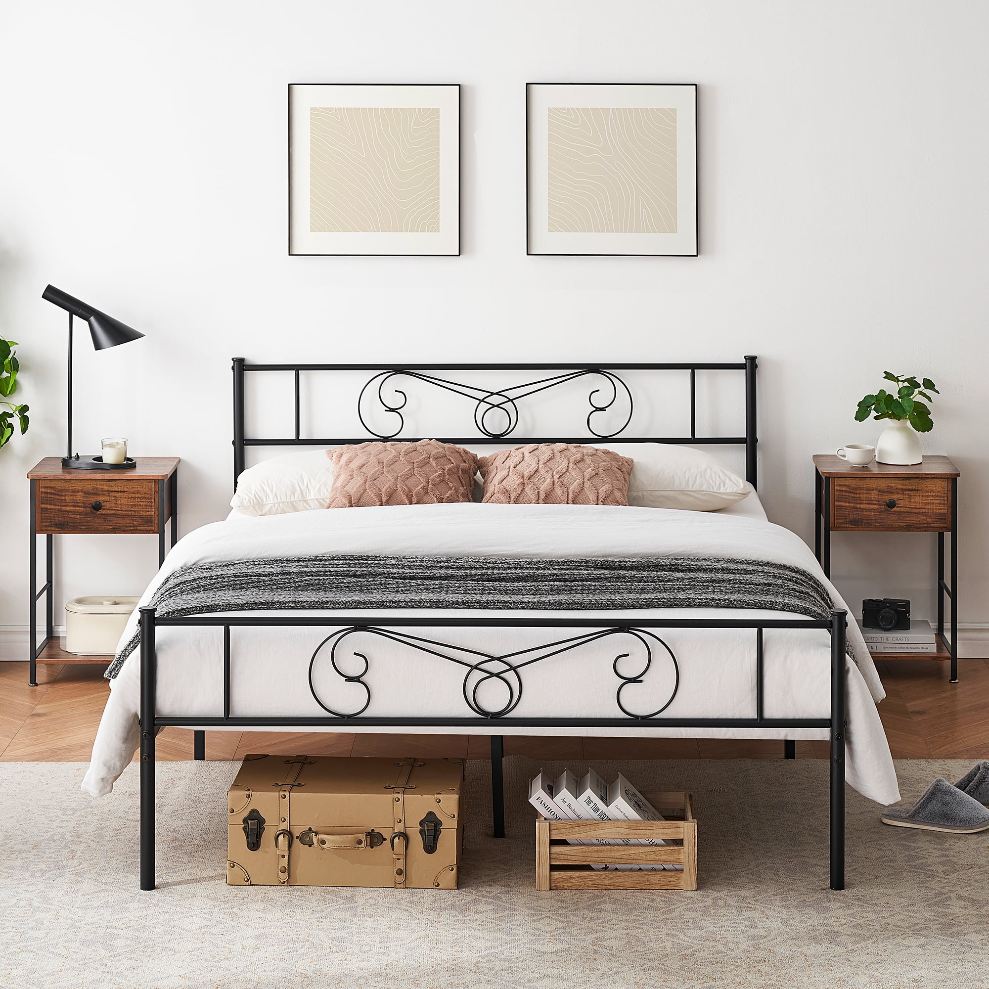 Elegant Queen Bed Frame with Headboard and Footboard , Strong Metal ...