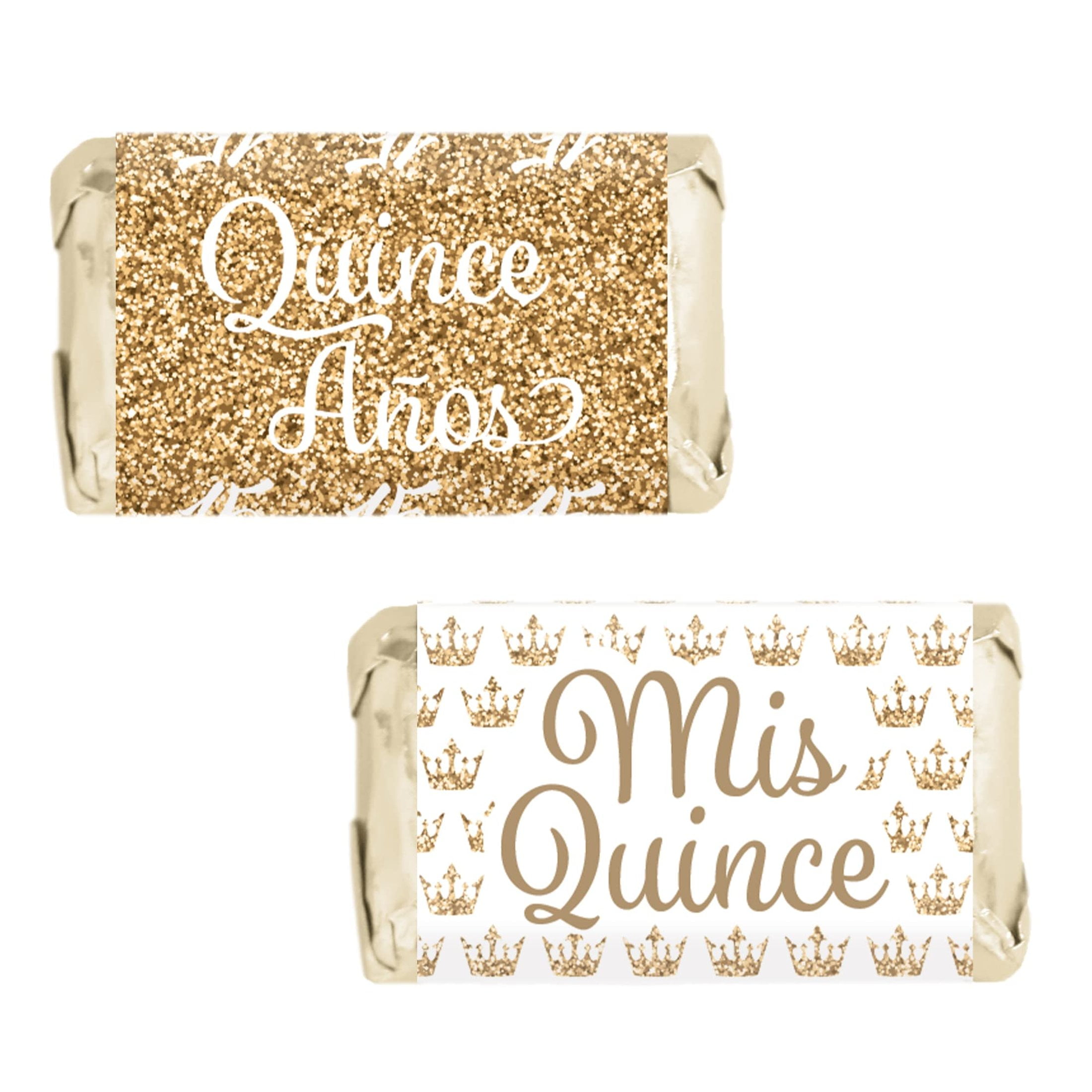 Elegant Quinceanera Mini Candy Bar Wrappers Set - 45 White and Gold ...