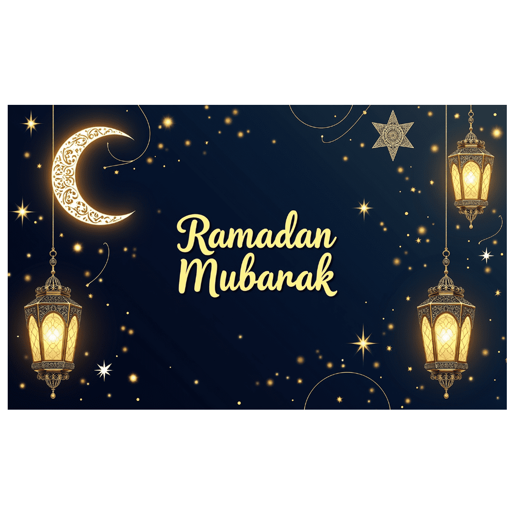 Elegant Ramadan Mubarak Lanterns Moon Gold Royal Blue Backdrop Banner ...