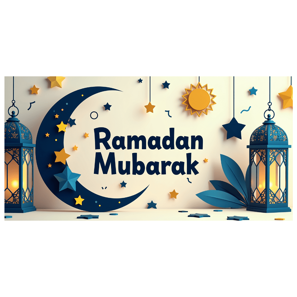 Elegant Ramadan Mubarak Lanterns and Crescent Stars Festive Banner ...