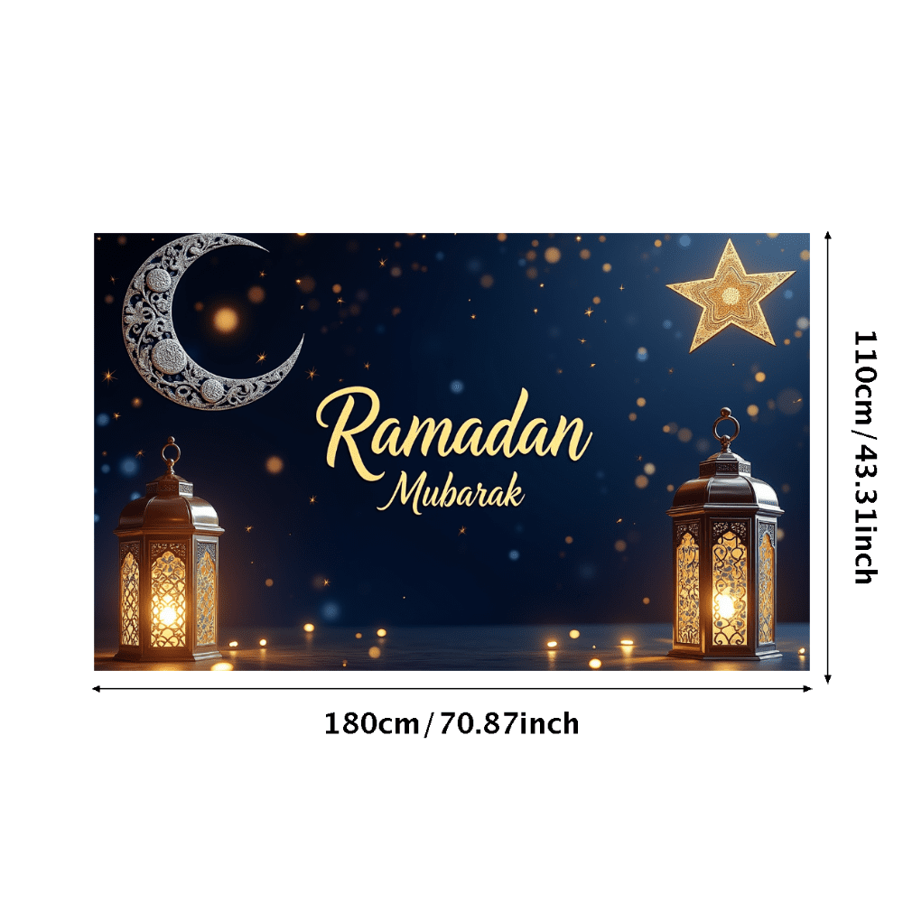 Elegant Ramadan Mubarak Lanterns and Crescent Stars Festive Banner ...