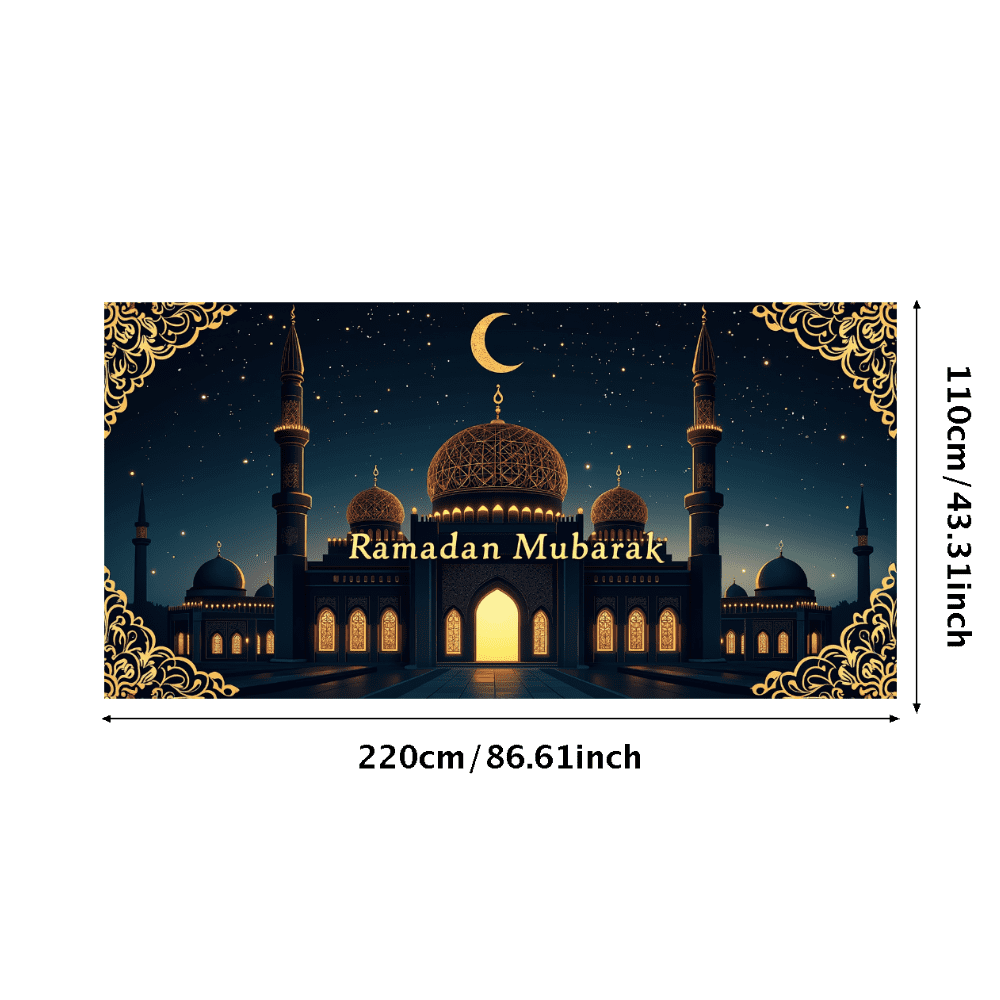 Elegant Ramadan Themed Backdrop Banner with Crescent Moon Star Elements ...